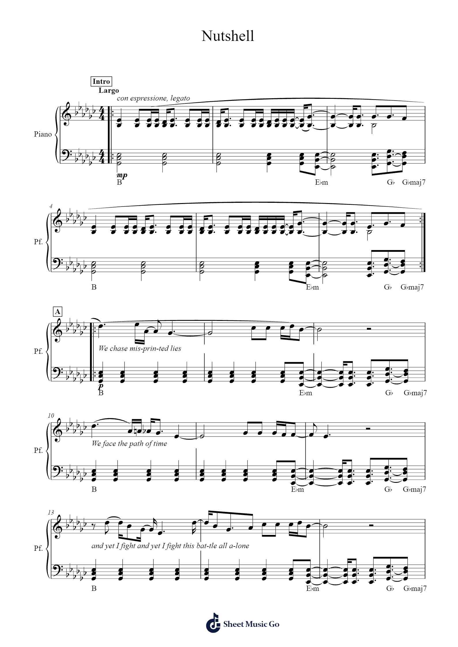 Nutshell Sheet Music by Alice in Chains-Arr.Hartclife Joudrea