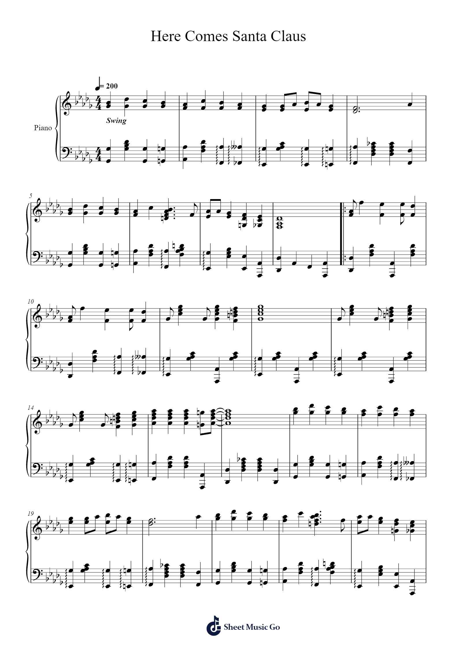 Here Comes Santa Claus Sheet Music by Gene Autry-Arr.Philley Mabna
