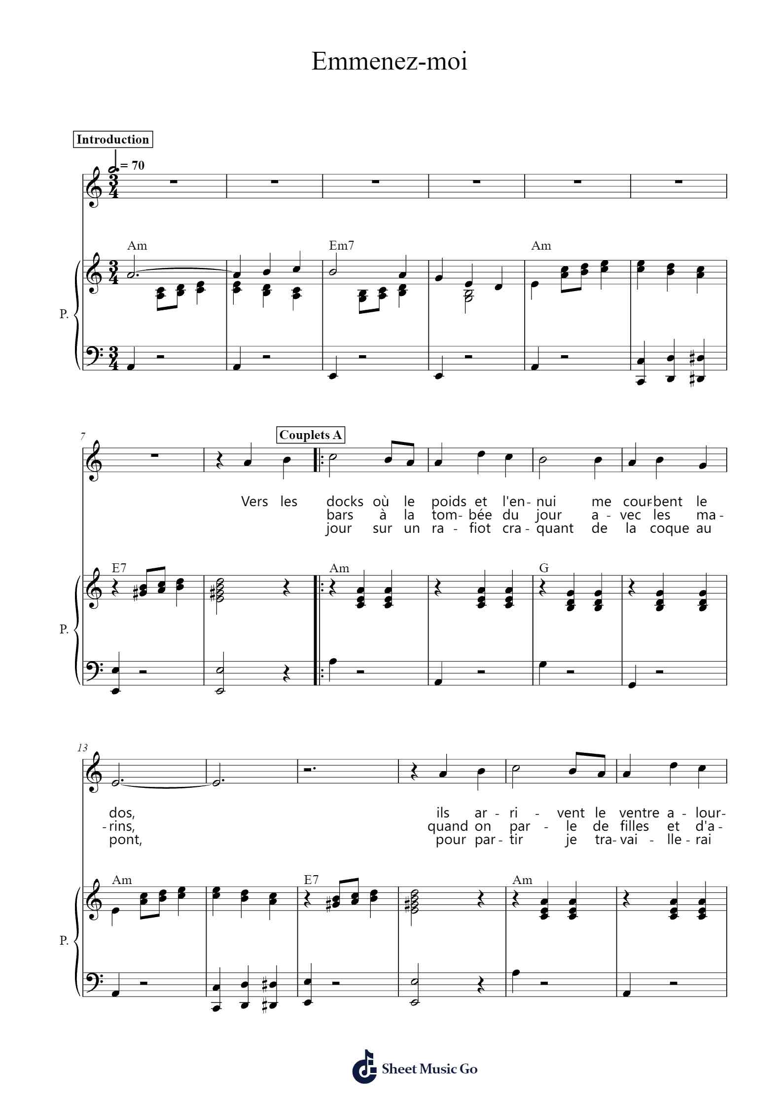 Emmenez-moi Partition par Charles Aznavour - Arr. Duttledk Corh