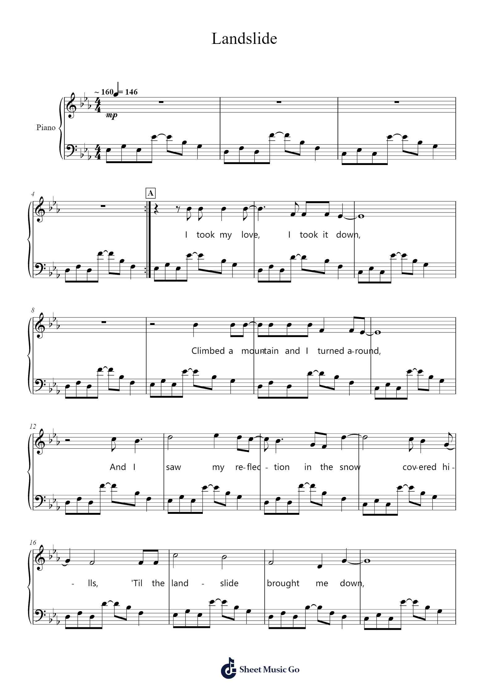 Landslide Sheet Music by Stevie Nicks-Arr.Ruthmie