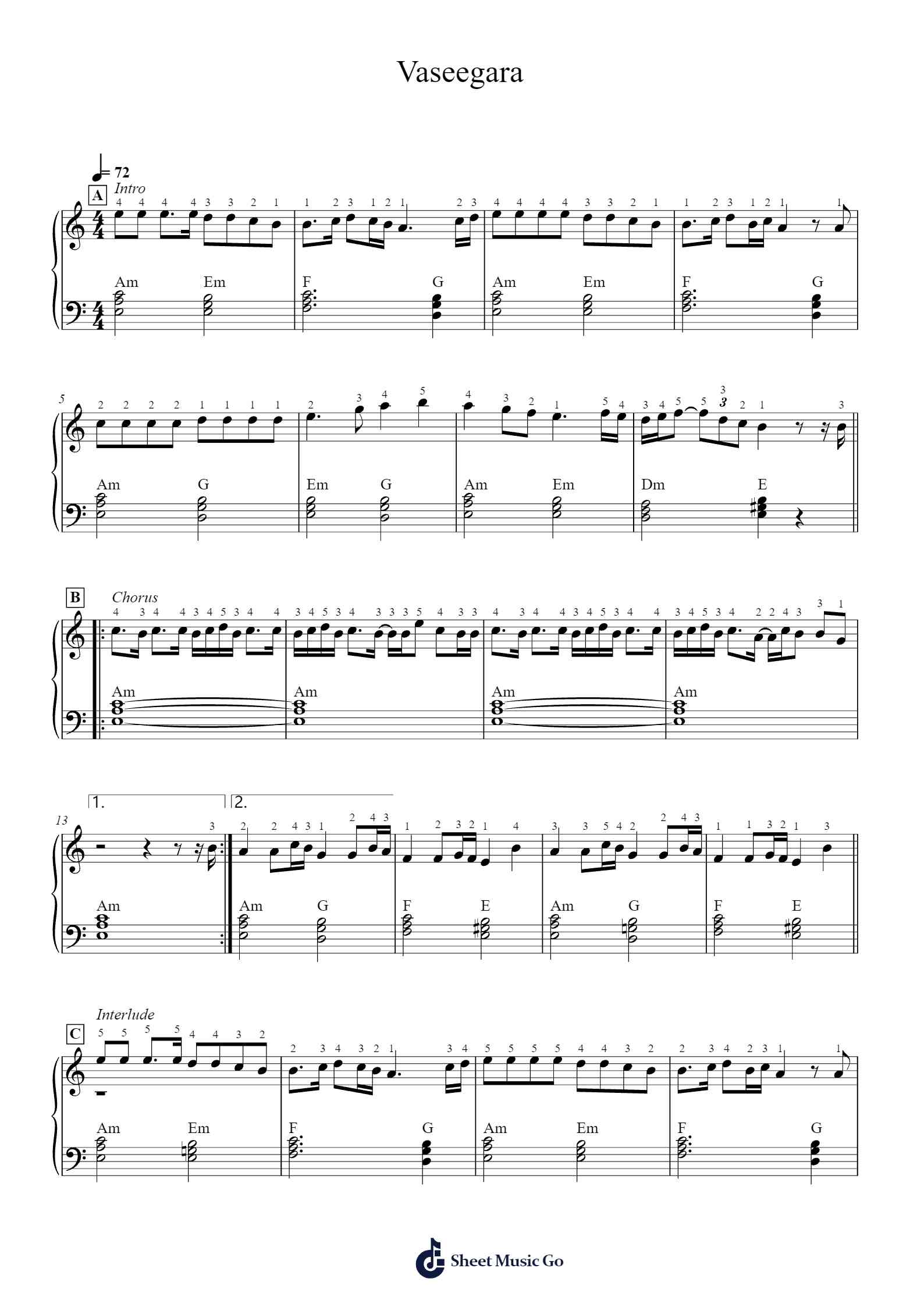 Vaseegara Sheet Music by Harris Jayaraj-Arr.Janron