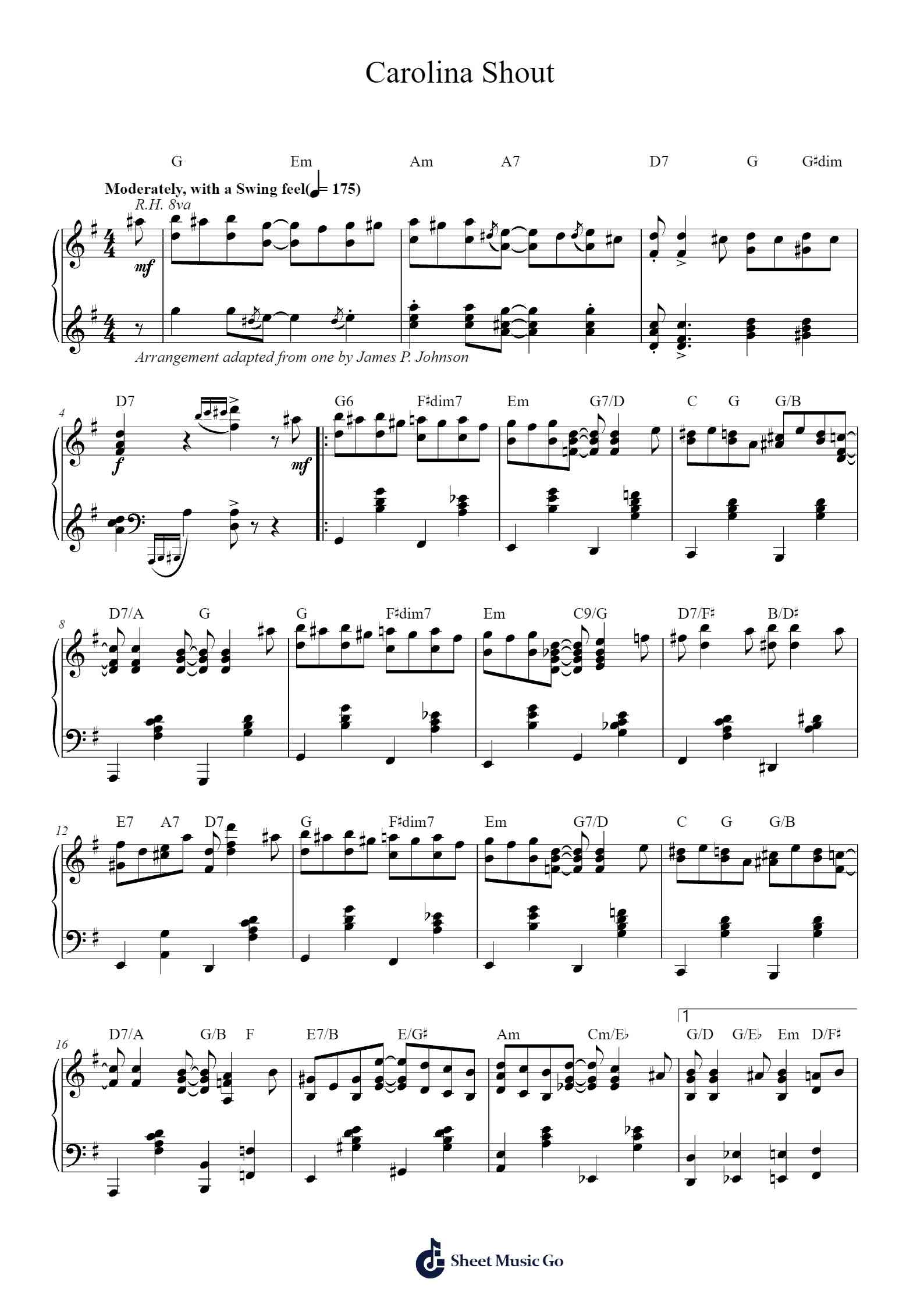Partitura de Carolina Shout de James Price Johnson - Arreglada por ...