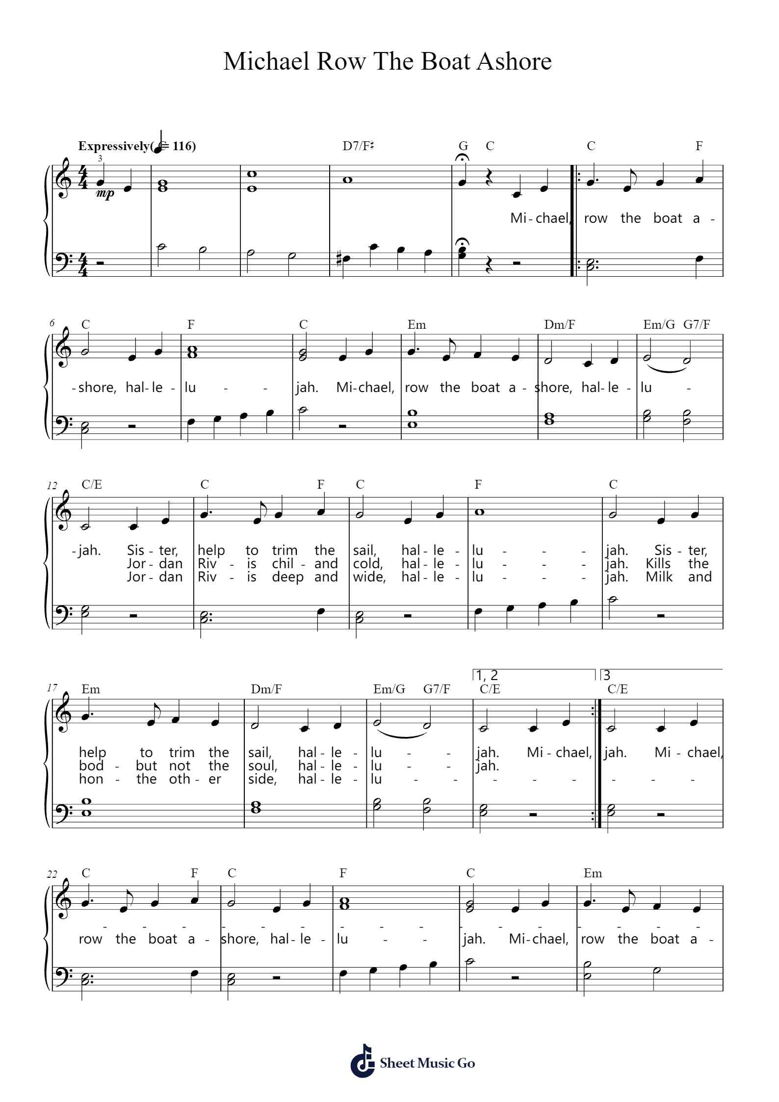 Michael Row The Boat Ashore Sheet Music by Misc Traditional-Arr.Waydutt