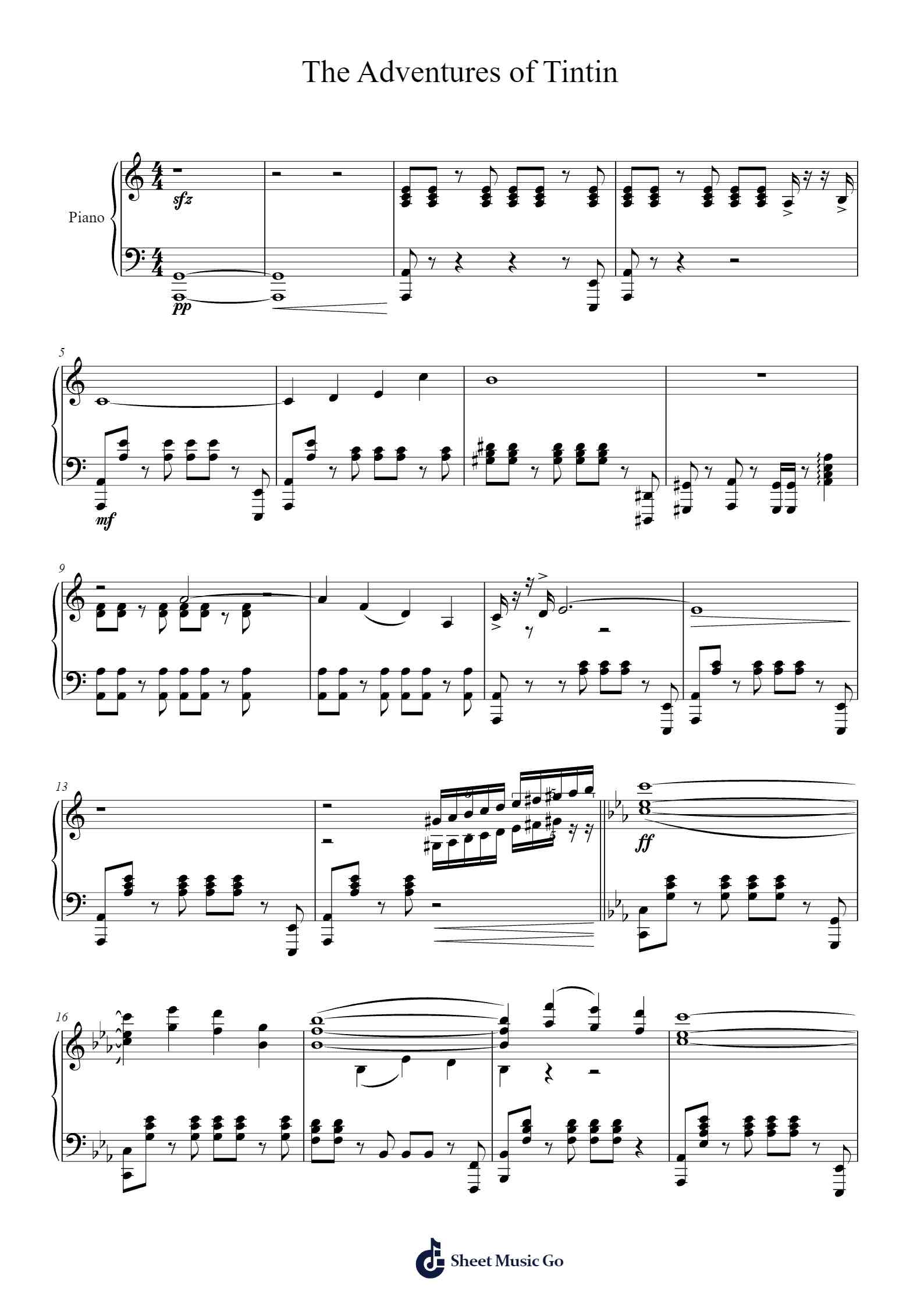 The Adventures of Tintin Sheet Music by Ray Parker/Jim Morgan/Tom ...