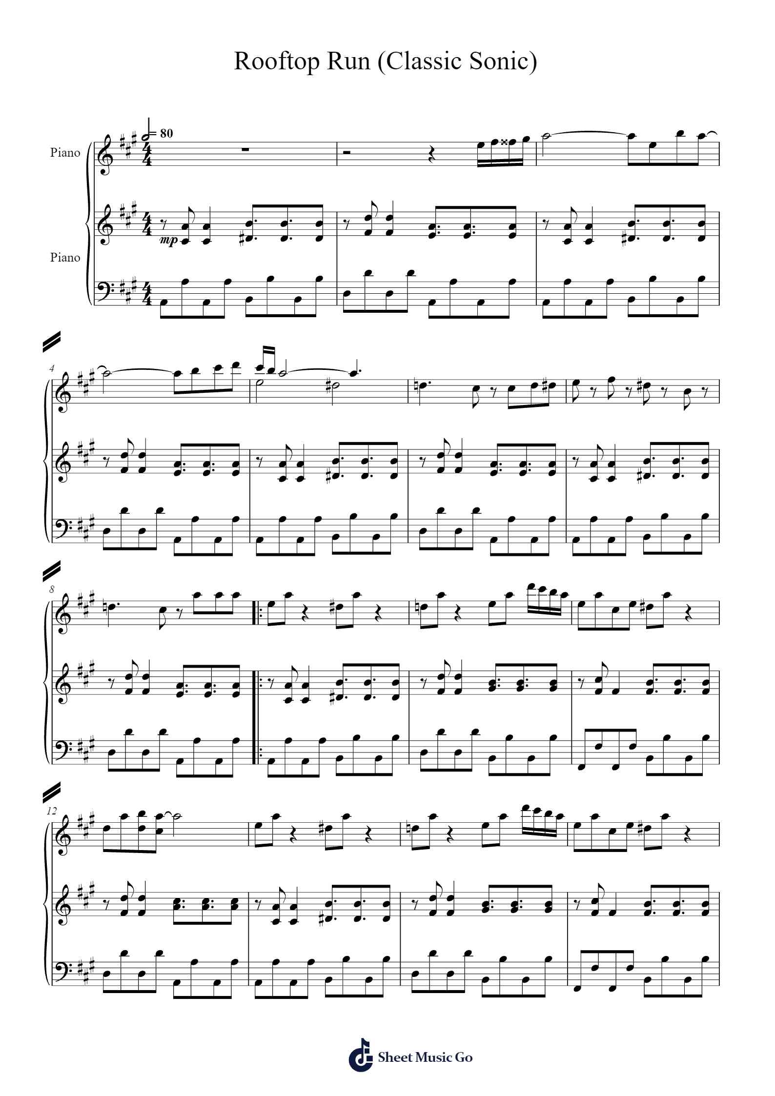 Rooftop Run (Classic Sonic) Partition par Misc Computer Games - Arr. Robva
