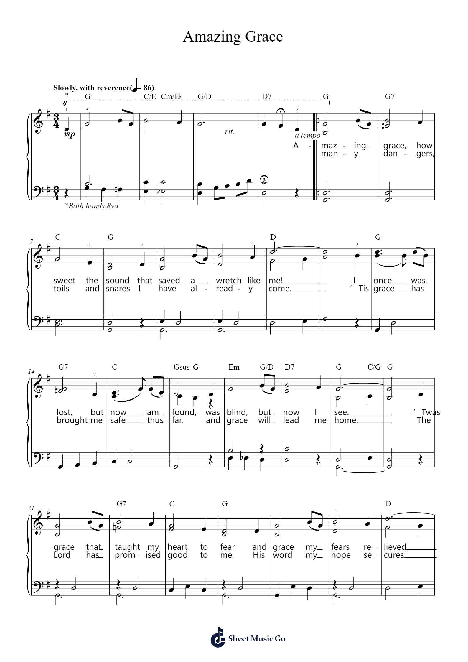 Amazing Grace Sheet Music by Misc Praise Songs-Arr.Pistal