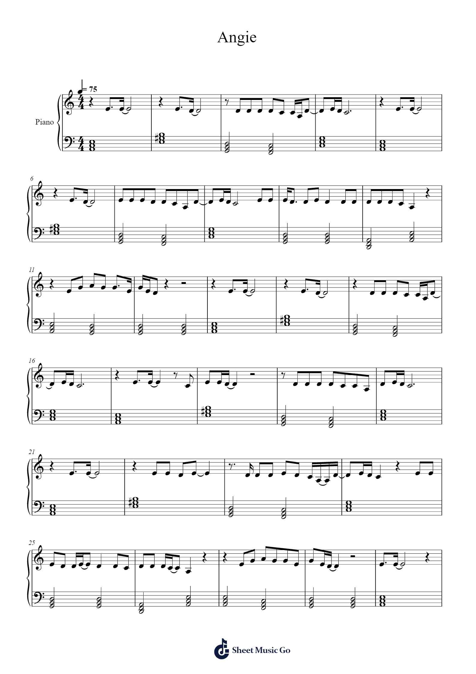 Angie Sheet Music by The Rolling Stones-Arr.Churmike