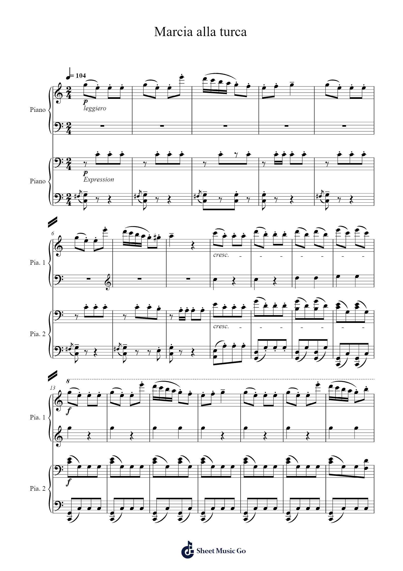Partitura de Marcia alla turca de Ludwig van Beethoven - Arreglada por ...