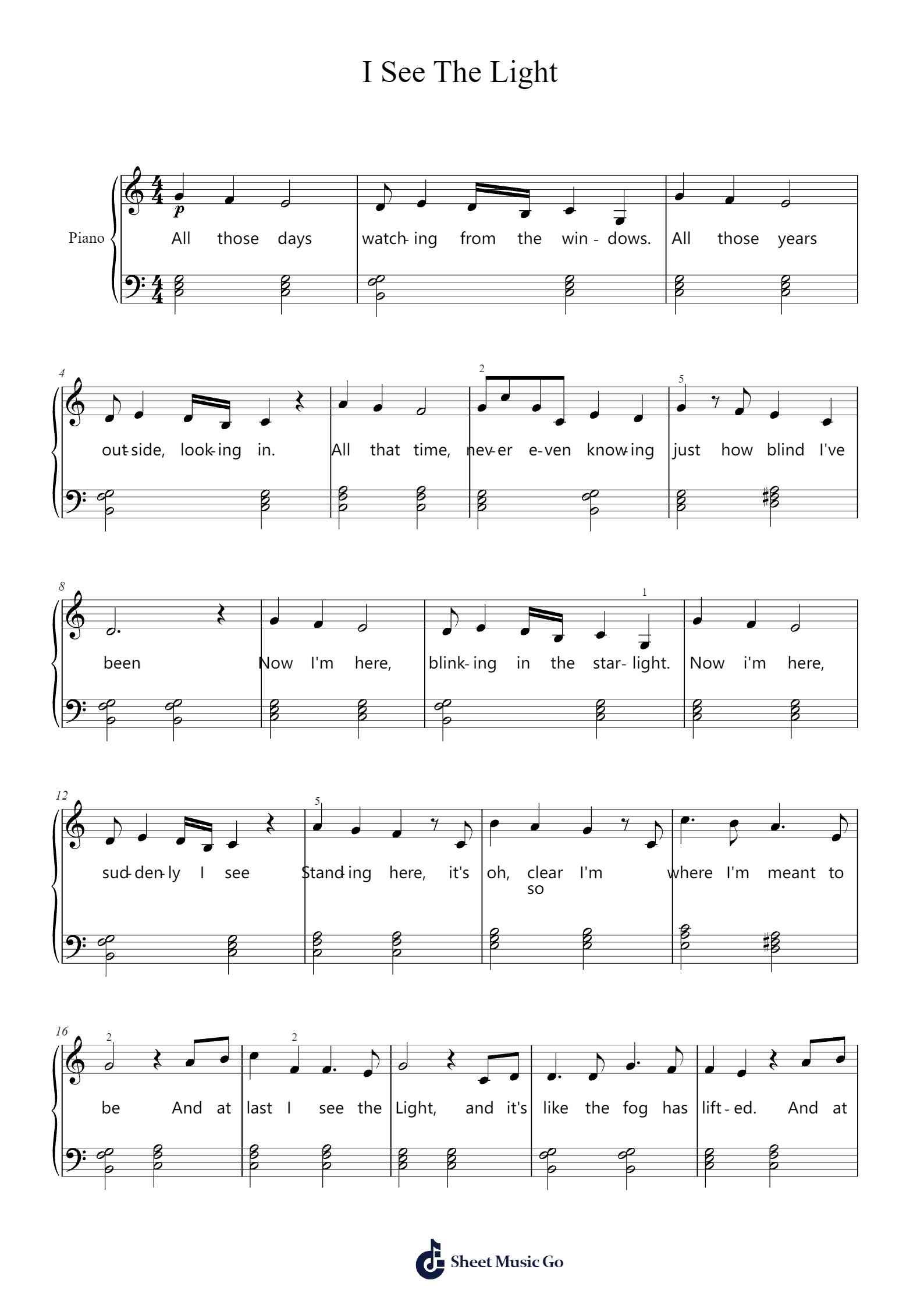 I See The Light Sheet Music by Alan Menken/Lisa Frimberger-Arr.Leostone ...