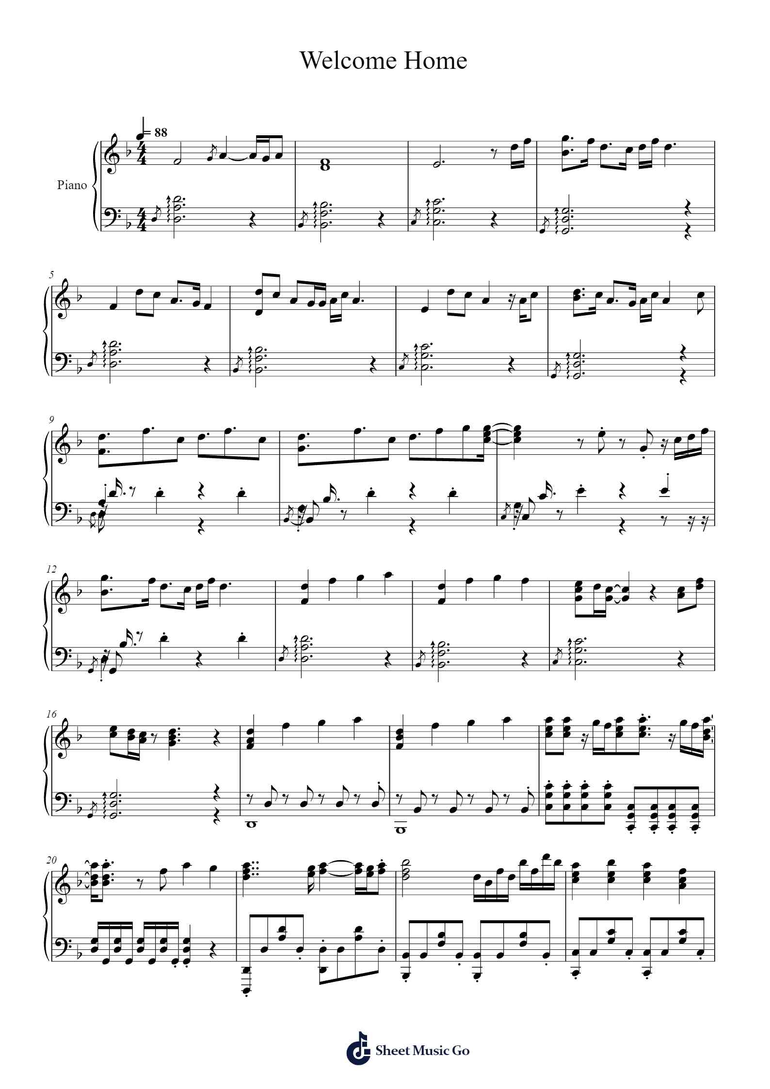 Partitura de Welcome Home de Derivakat - Arreglada por Campbriel