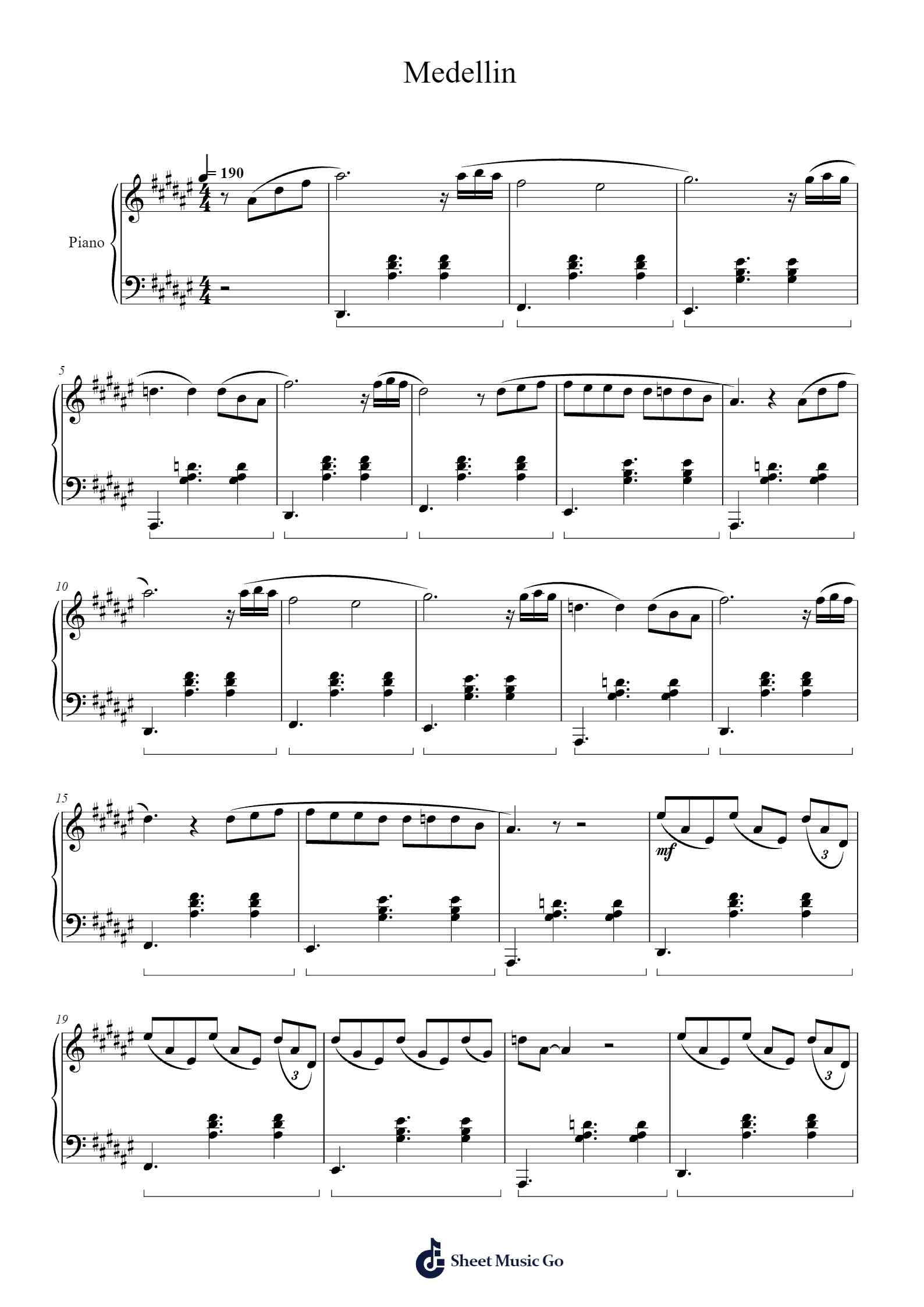 Medellin Partition par Sofiane Pamart - Arr. Leighruth