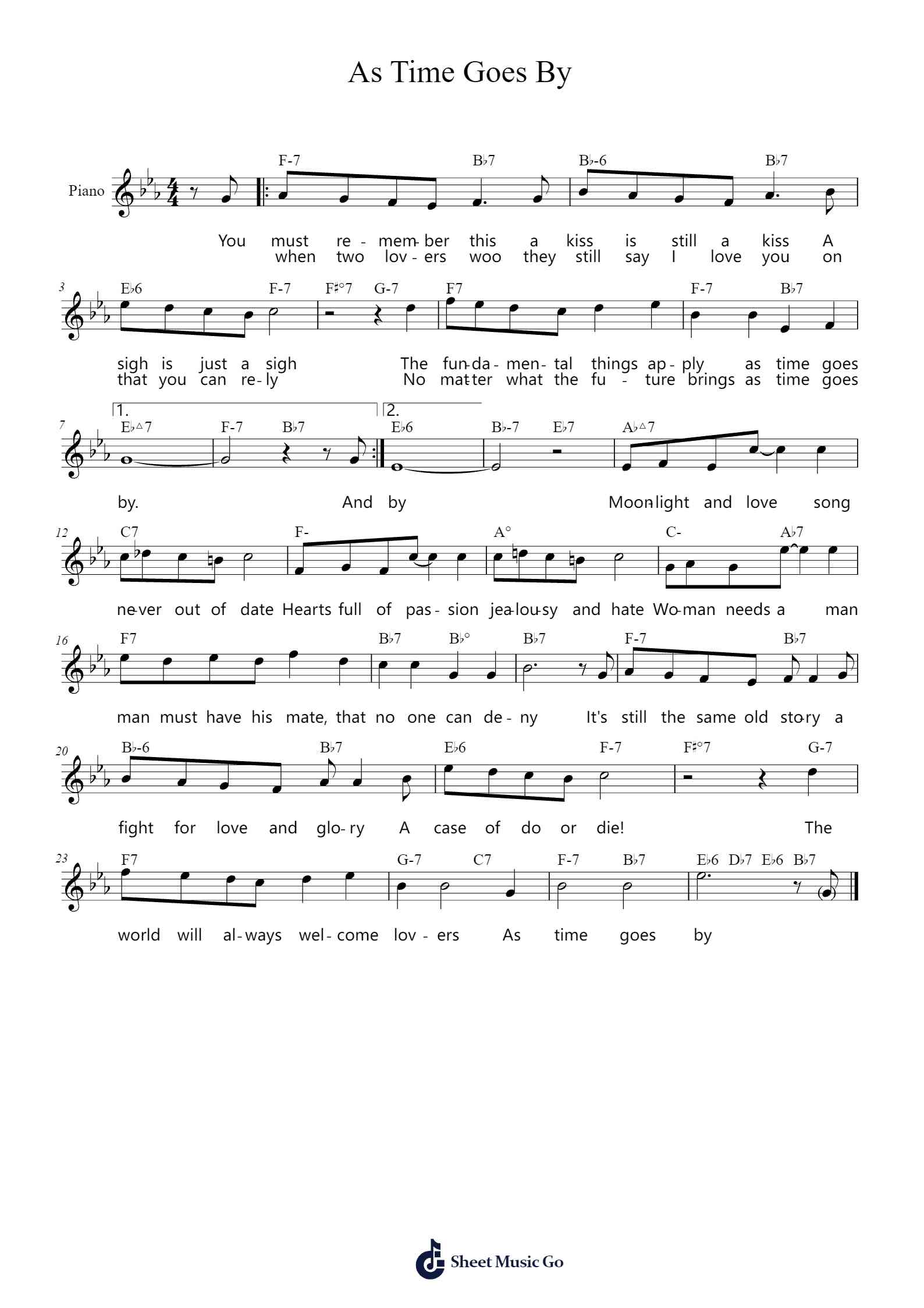 As Time Goes By Sheet Music by Herman Hupfeld-Arr.Deirrine Sisibyl