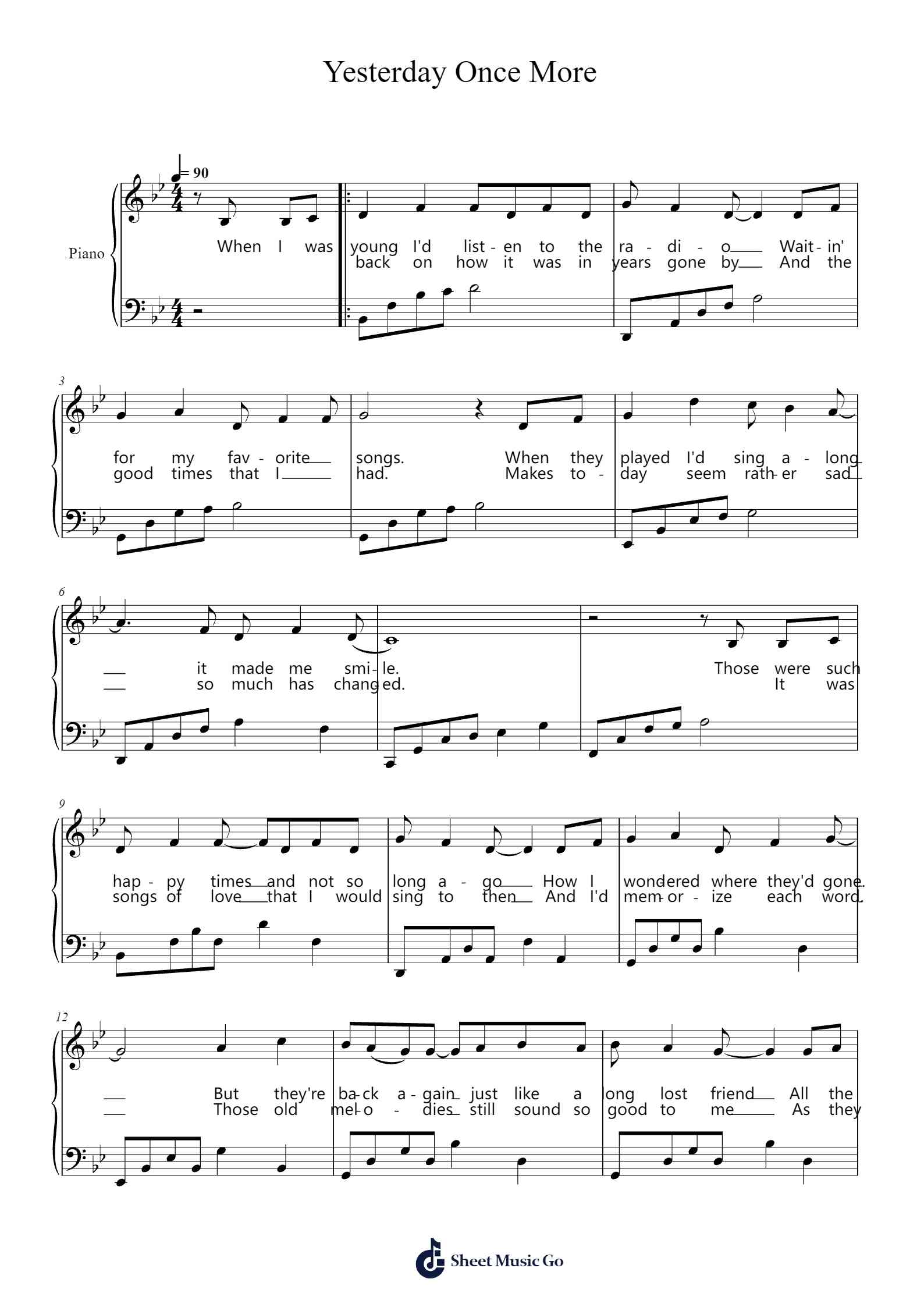 Yesterday Once More Ноты от The Carpenters-Аранж.Ossweet