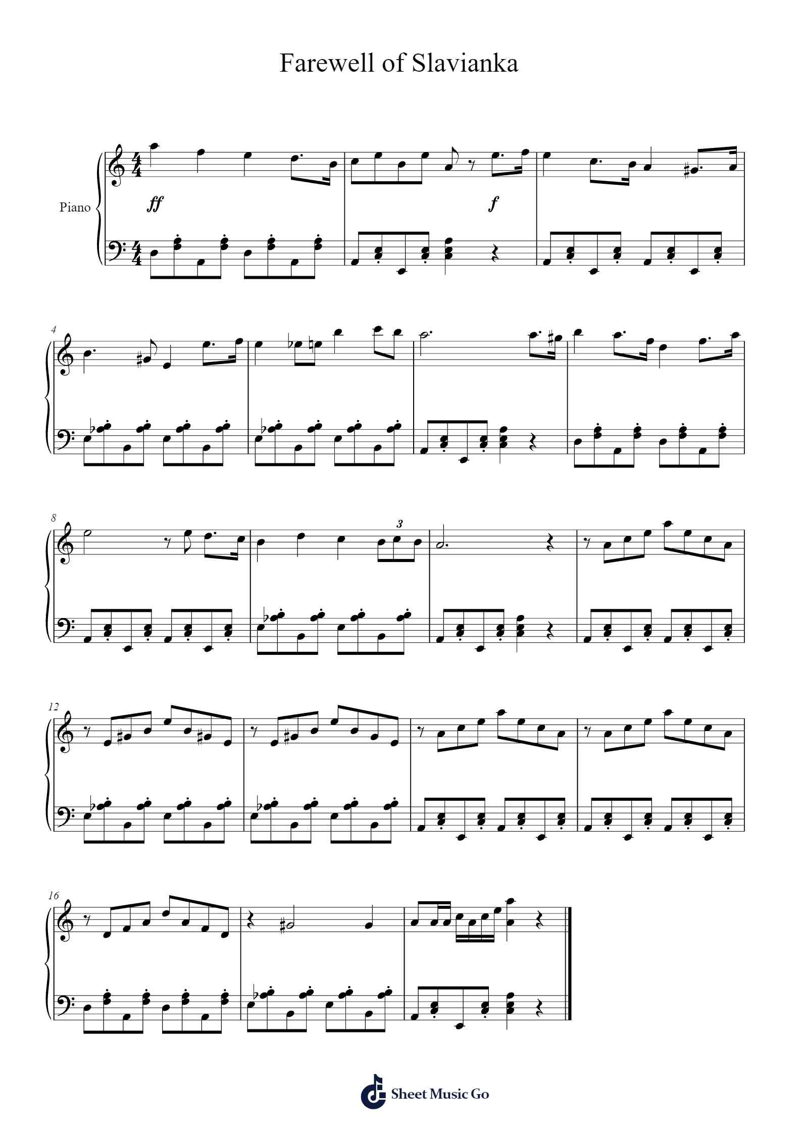 Farewell of Slavianka Sheet Music by Vasily Ivanovich Agapkin-Arr ...