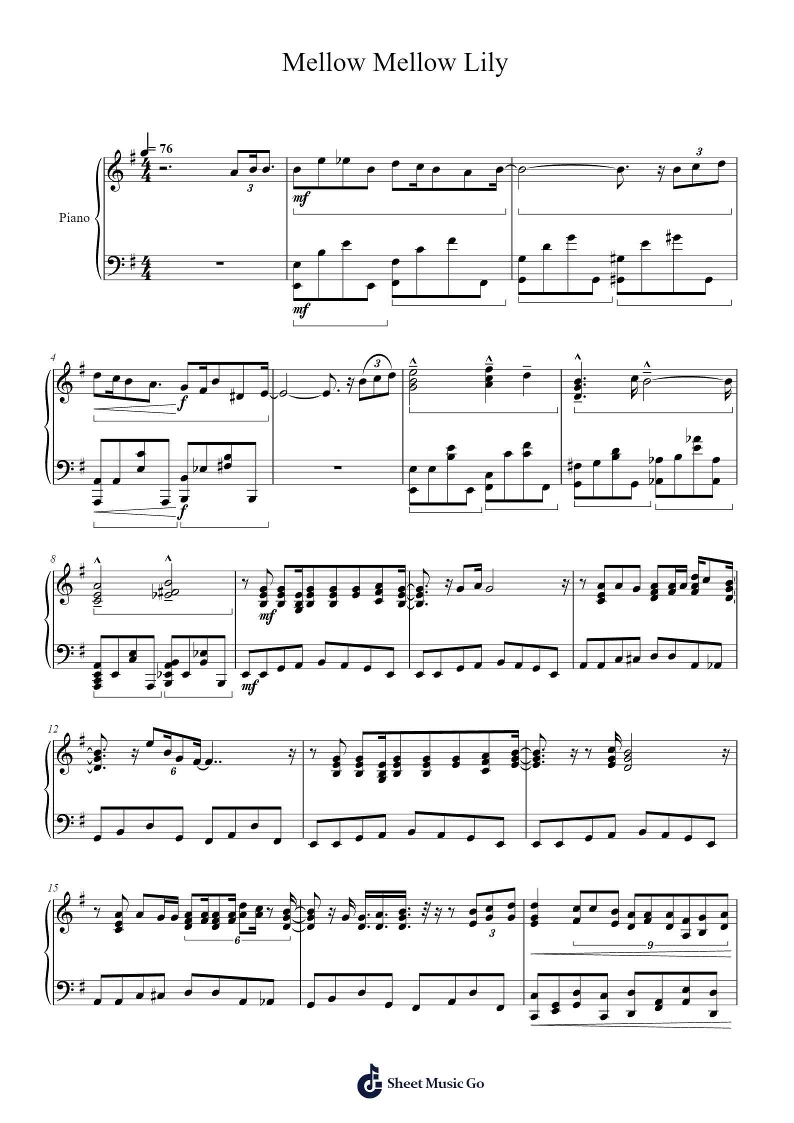 Mellow Mellow Lily Sheet Music by Shuuji Katayama-Arr.Bosphia Wisell