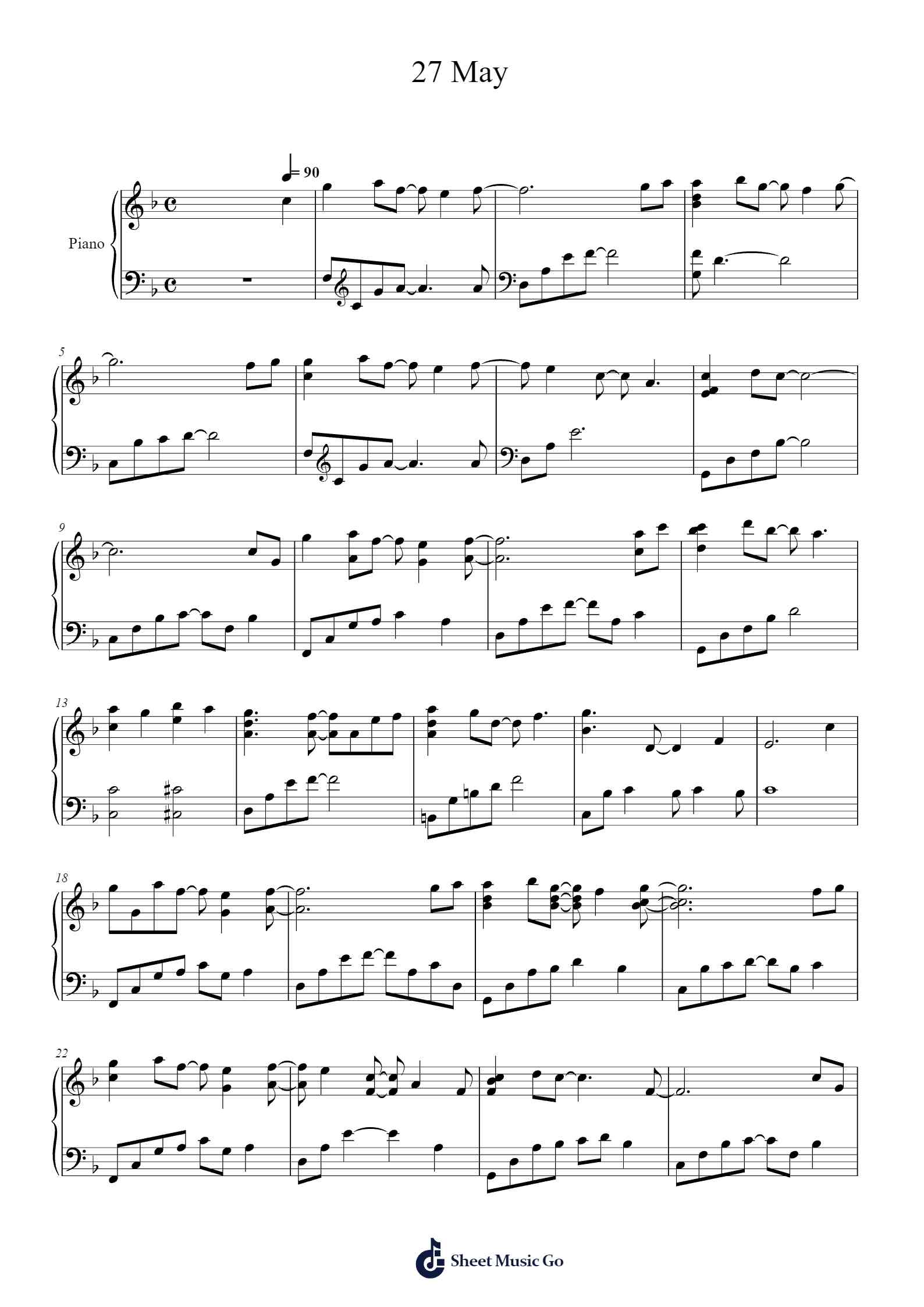 27 May Sheet Music by Yiruma-Arr.Groral