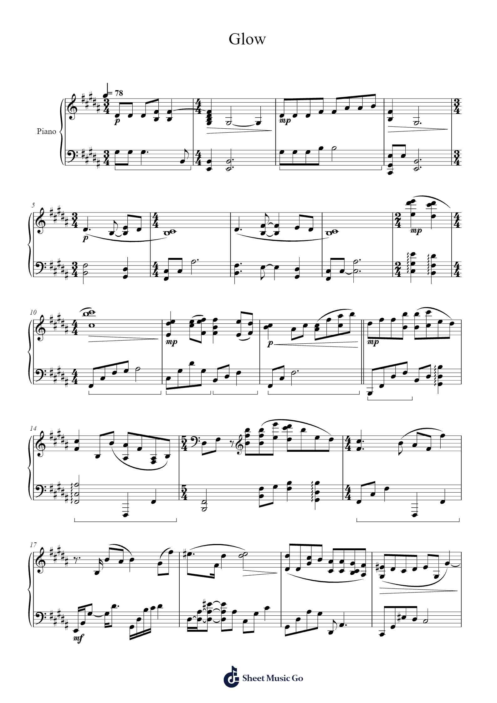 Glow Sheet Music by Eric Whitacre-Arr.Bercob