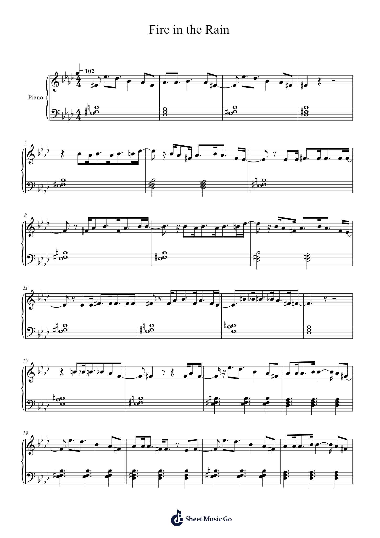 Fire in the Rain Sheet Music by Måns Zelmerlöw-Arr.Fevans
