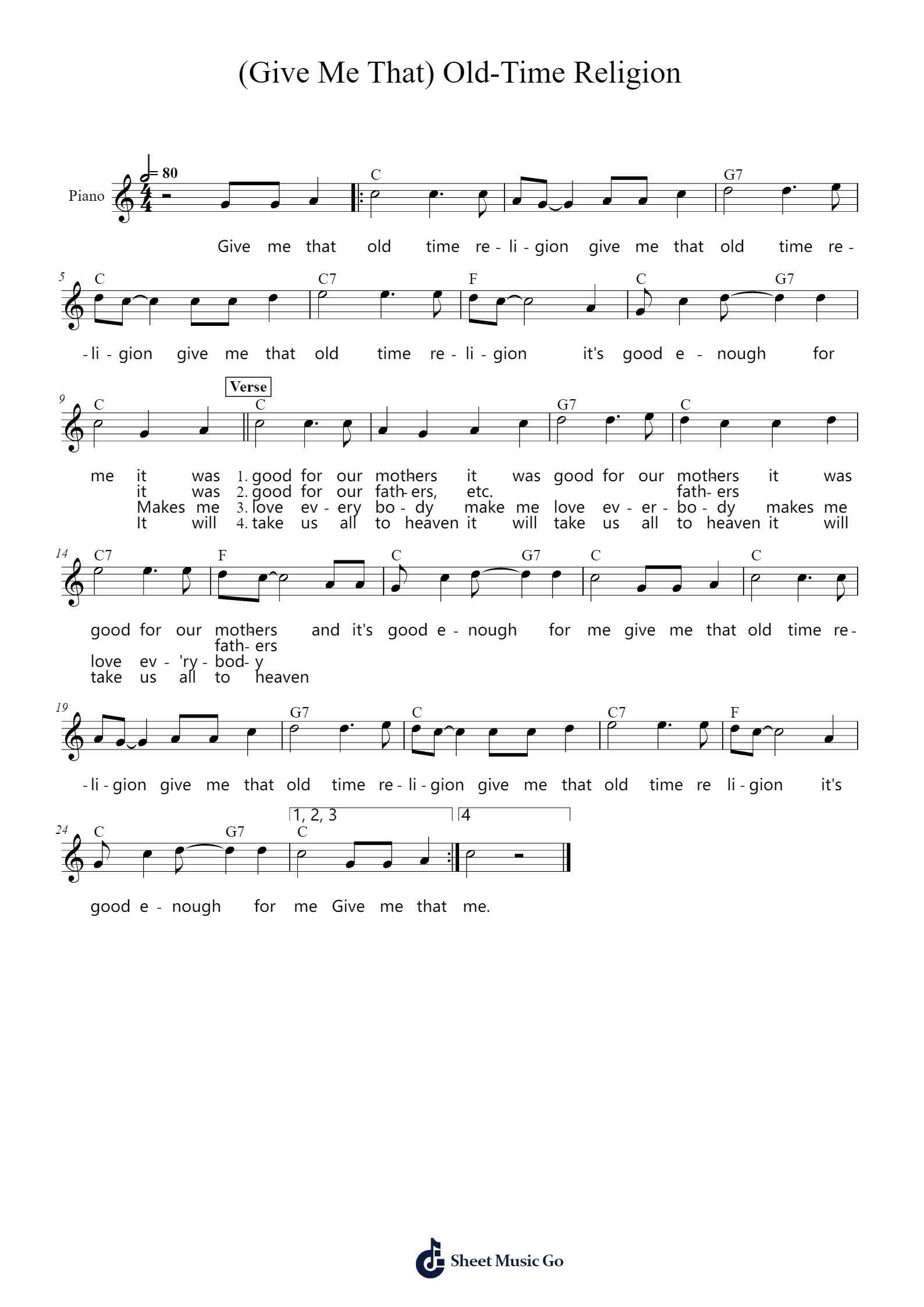 (Give Me That) Old-Time Religion Sheet Music by Traditional-Arr ...