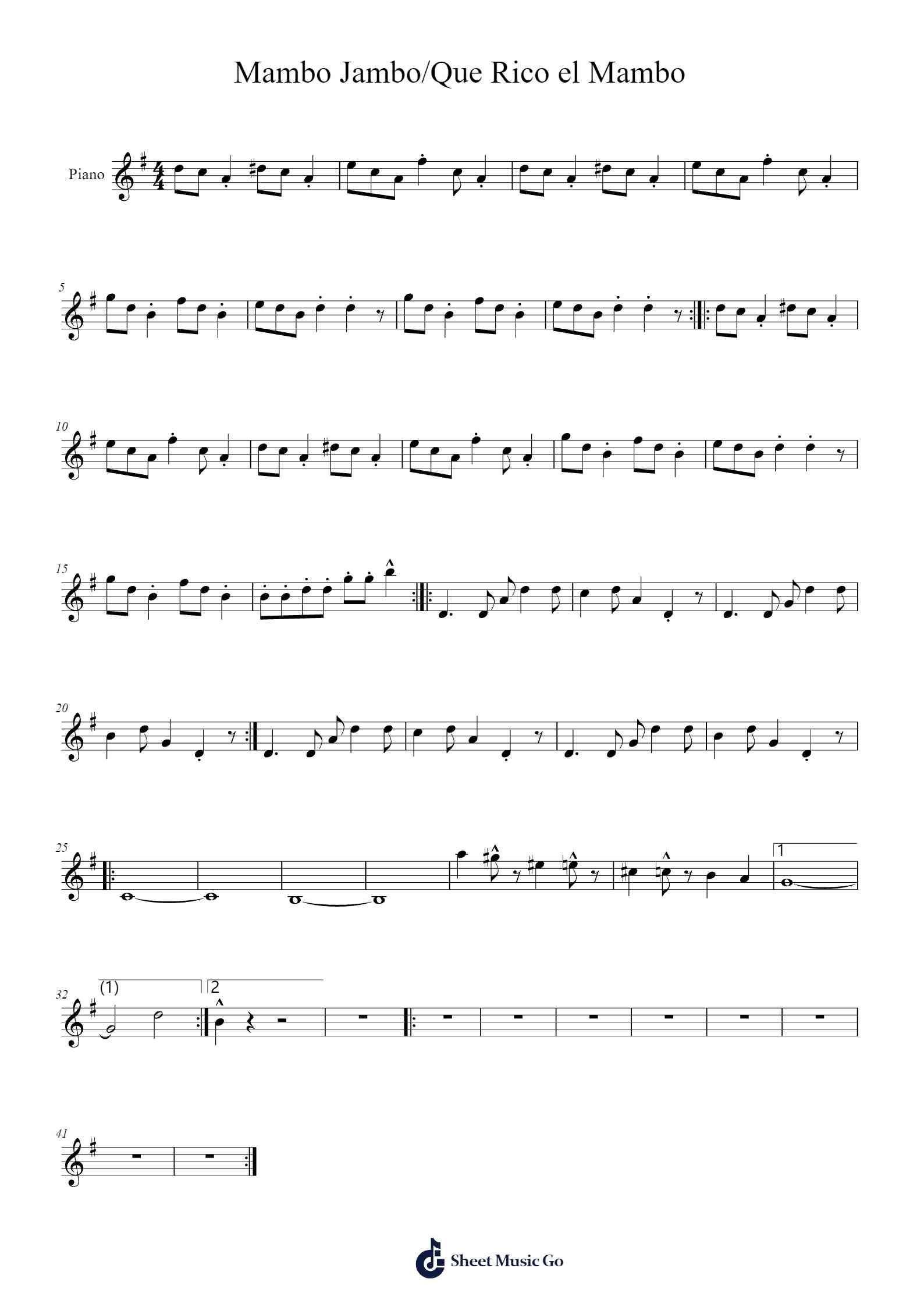 Mambo Jambo/Que Rico el Mambo Partition par Perez Prado - Arr. Quinncol