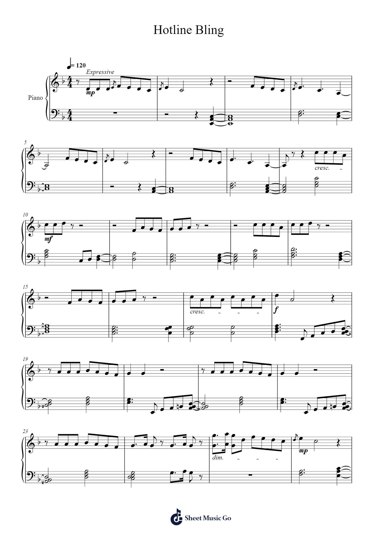Hotline Bling Sheet Music by -Arr.Sufe Hodnions