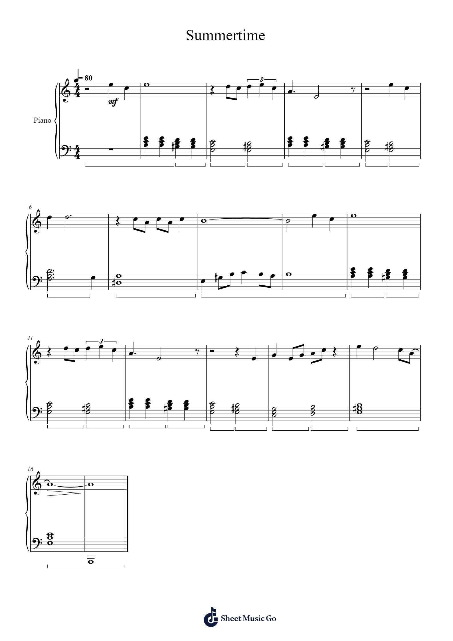 Summertime Sheet Music by George Gershwin-Arr.Windict