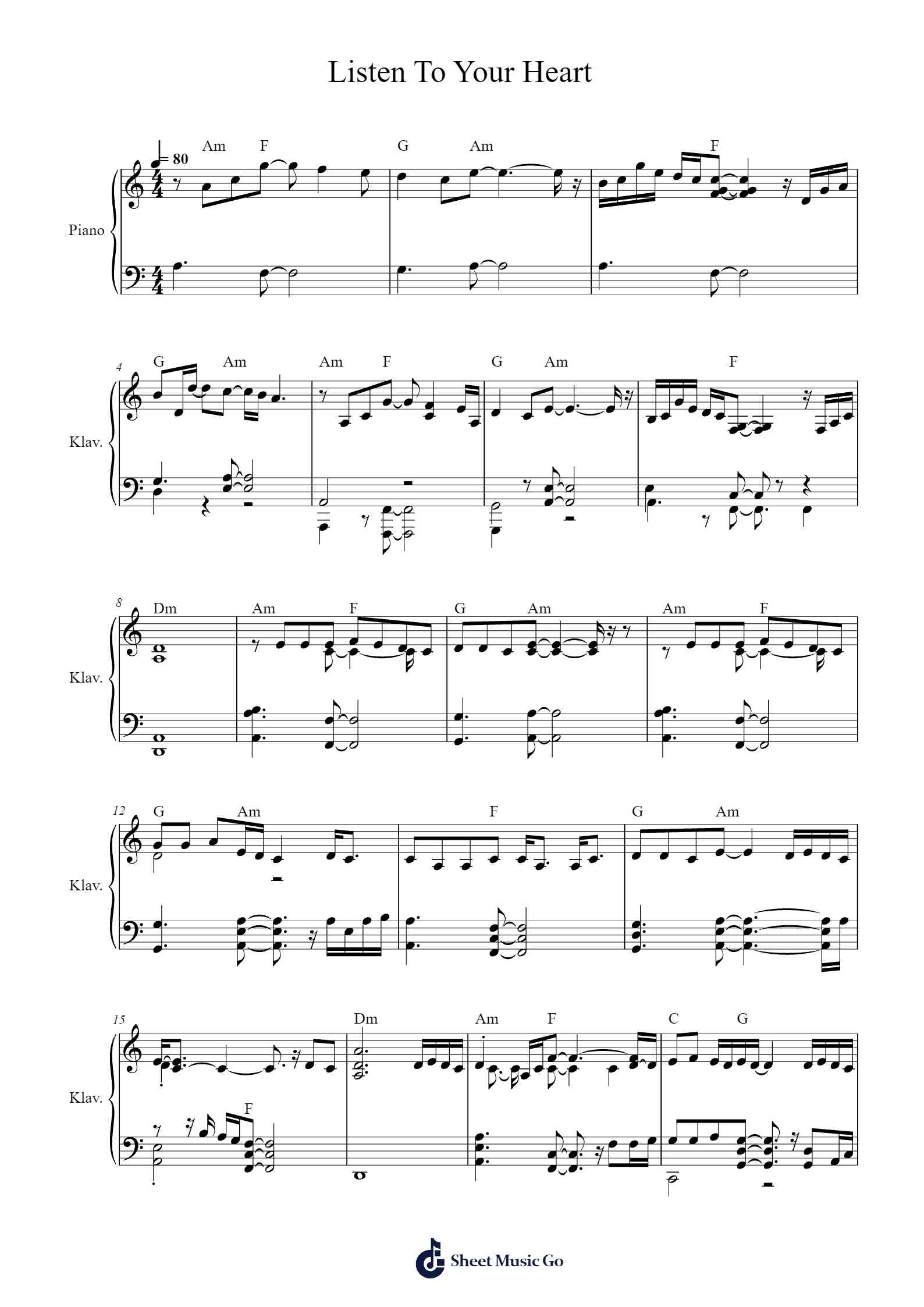 Partitura de Listen To Your Heart de - Arreglada por Pipril