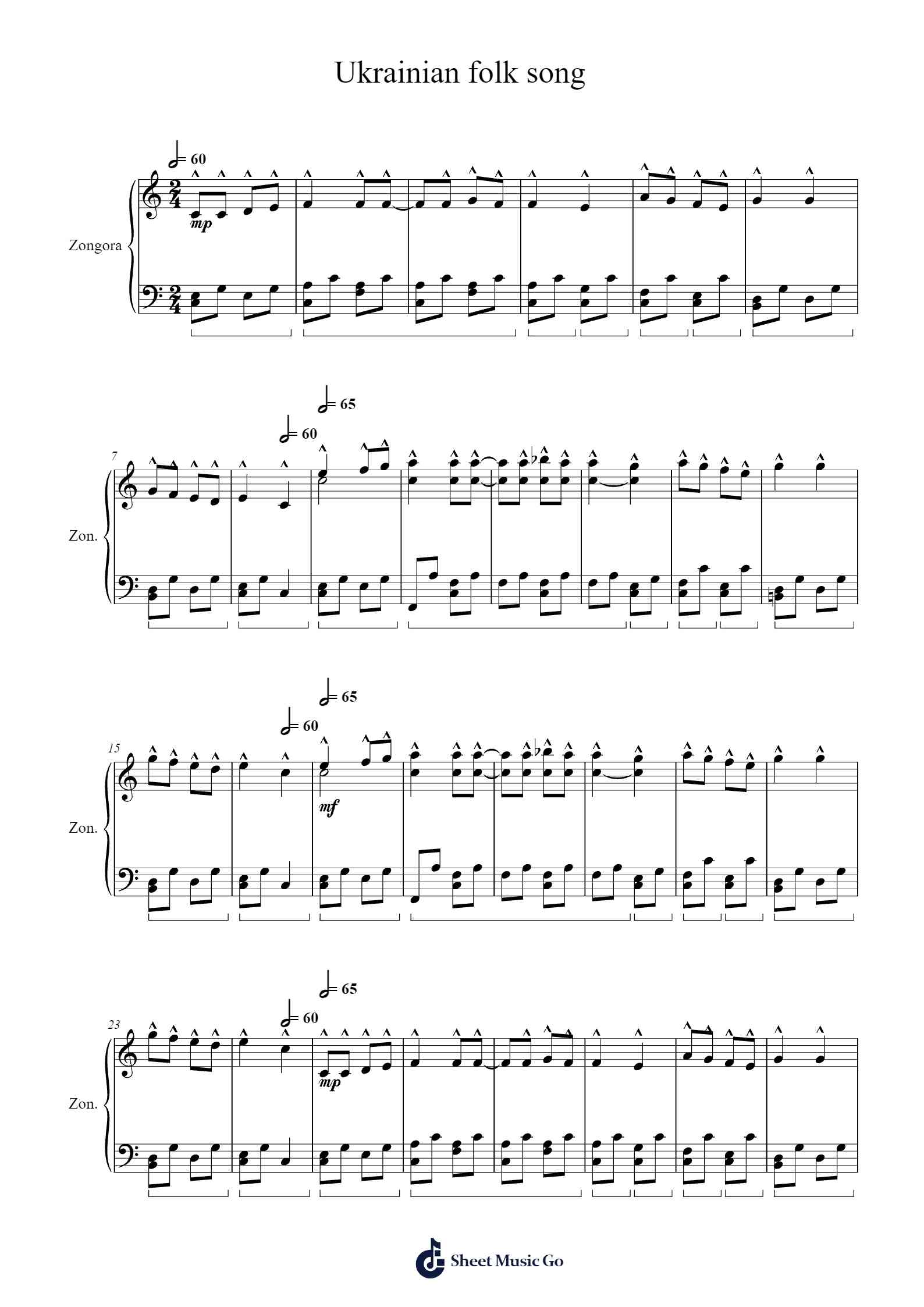 Ukrainian folk song Sheet Music by Flórián Erdész-Arr.Hicksriet