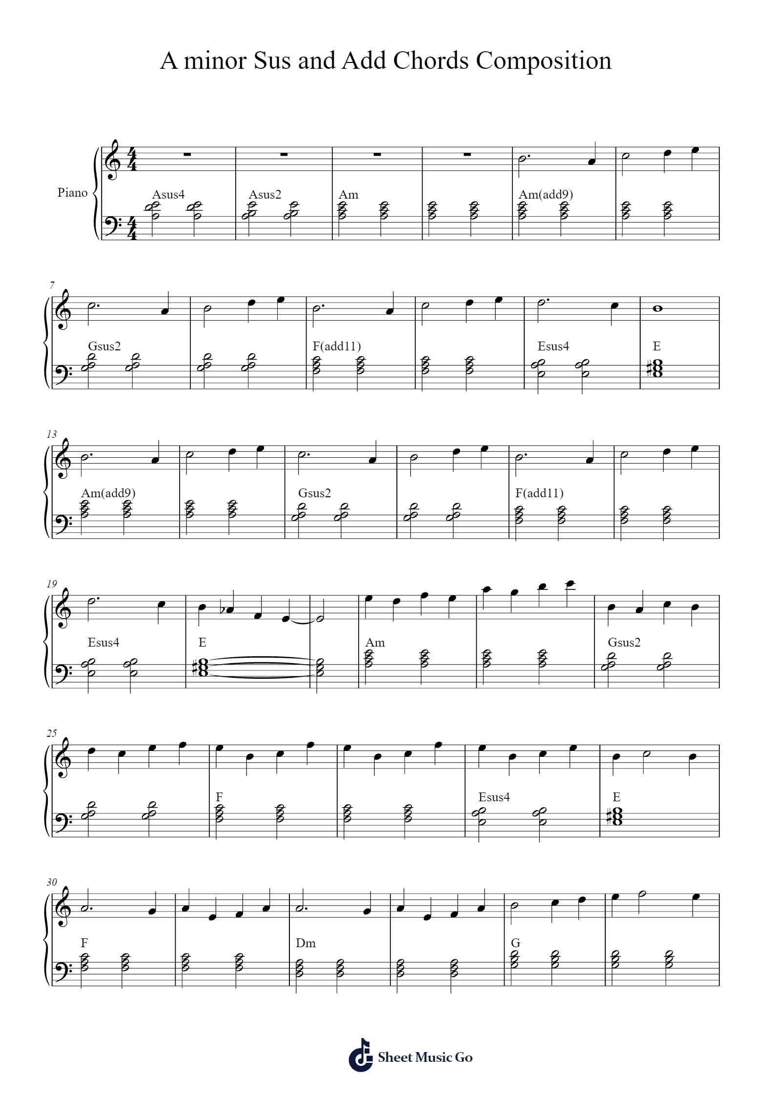 A minor Sus and Add Chords Composition Partition par Whitcy Gossil ...
