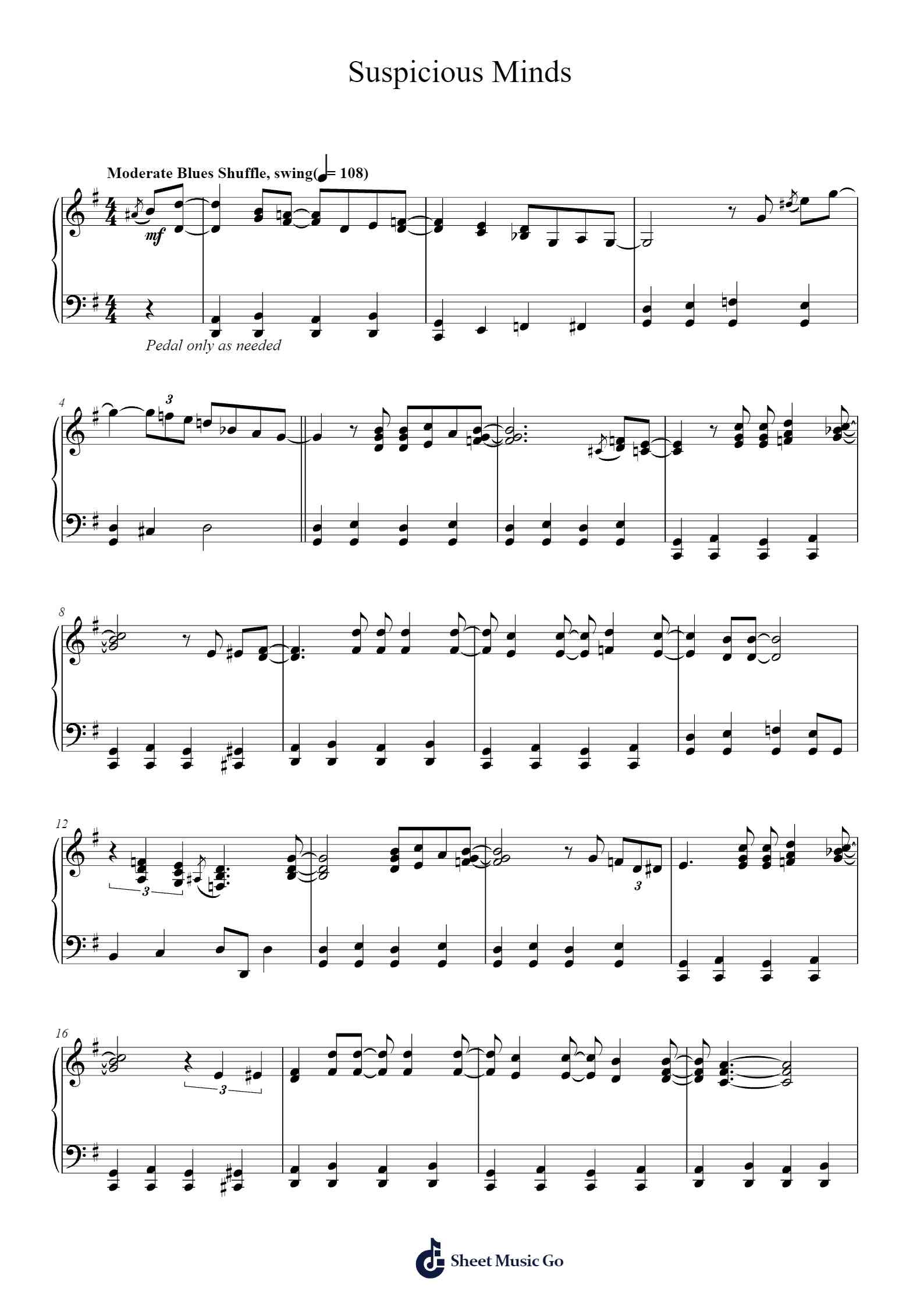Suspicious Minds Sheet Music by Elvis Presley-Arr.Blajeames Yulewood