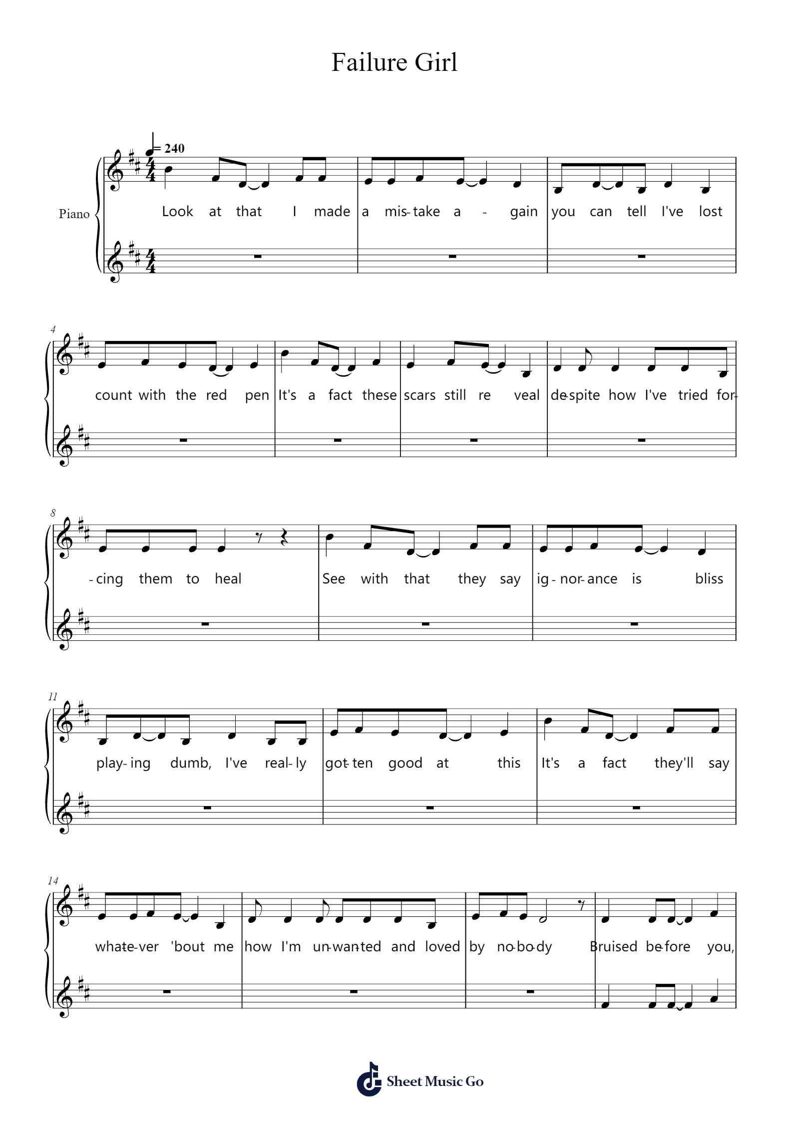 Failure Girl Sheet Music by Kairiki Bear-Arr.Dwightbright
