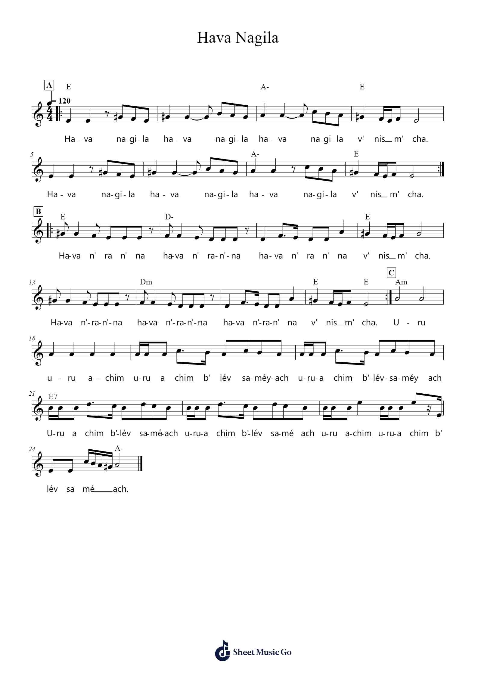 Hava Nagila Partition par Abraham Z. Idelsohn - Arr. Mickmin