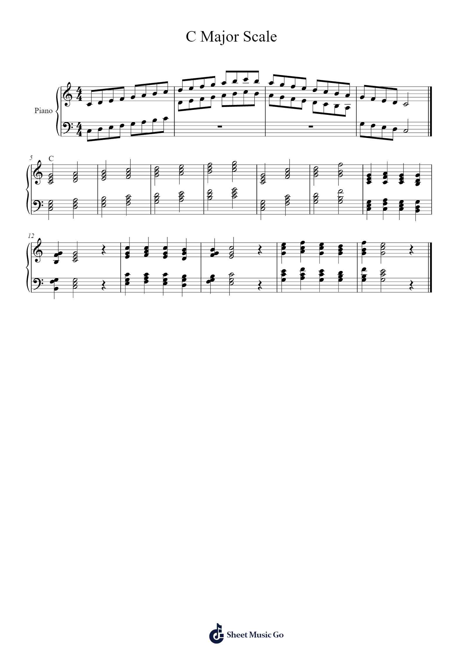 C Major Scale Sheet Music by Joyceel Zavelt-Arr.Oisenwoolf