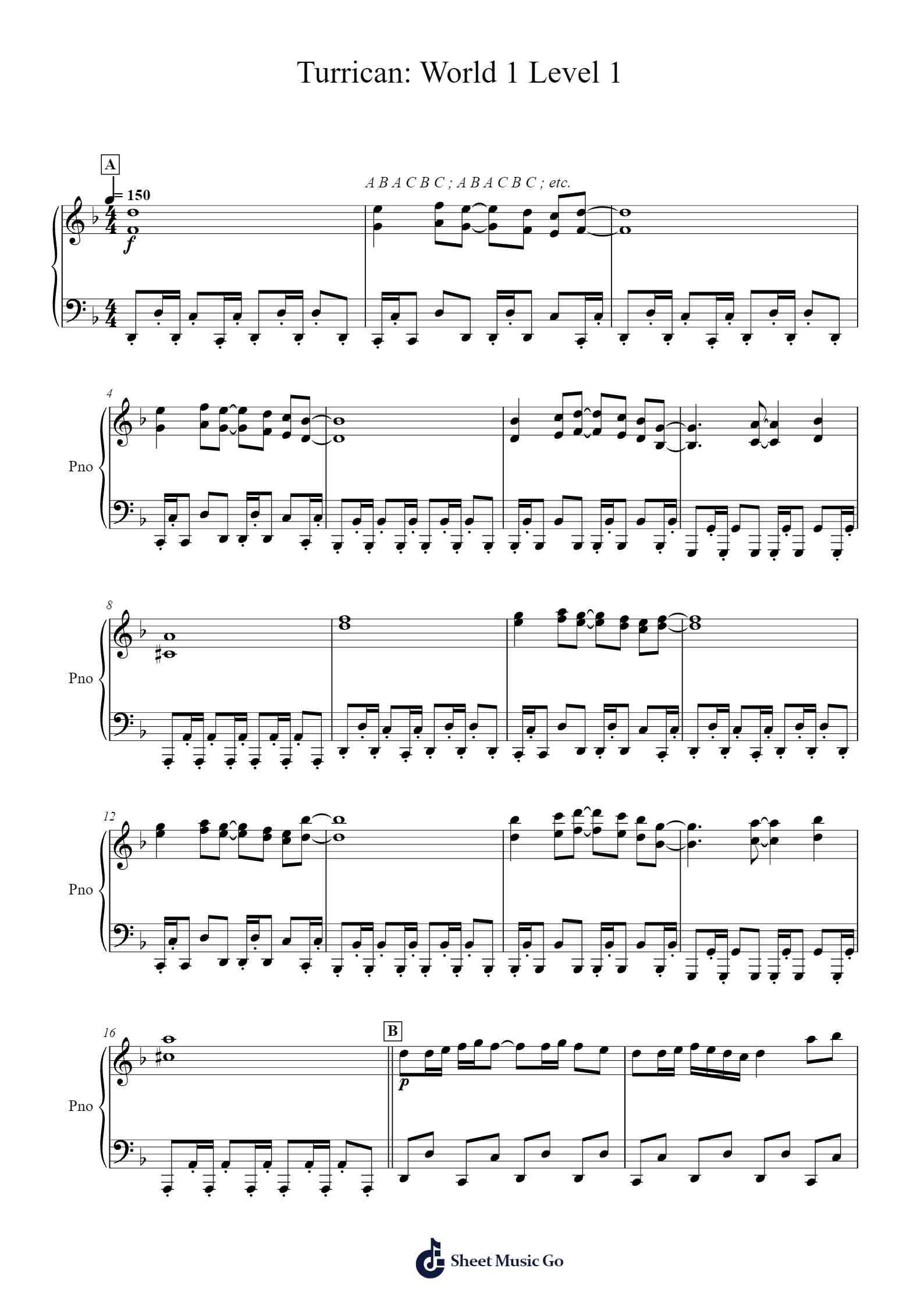 Turrican: World 1 Level 1 Sheet Music by Chris Hülsbeck-Arr.Blajeames ...