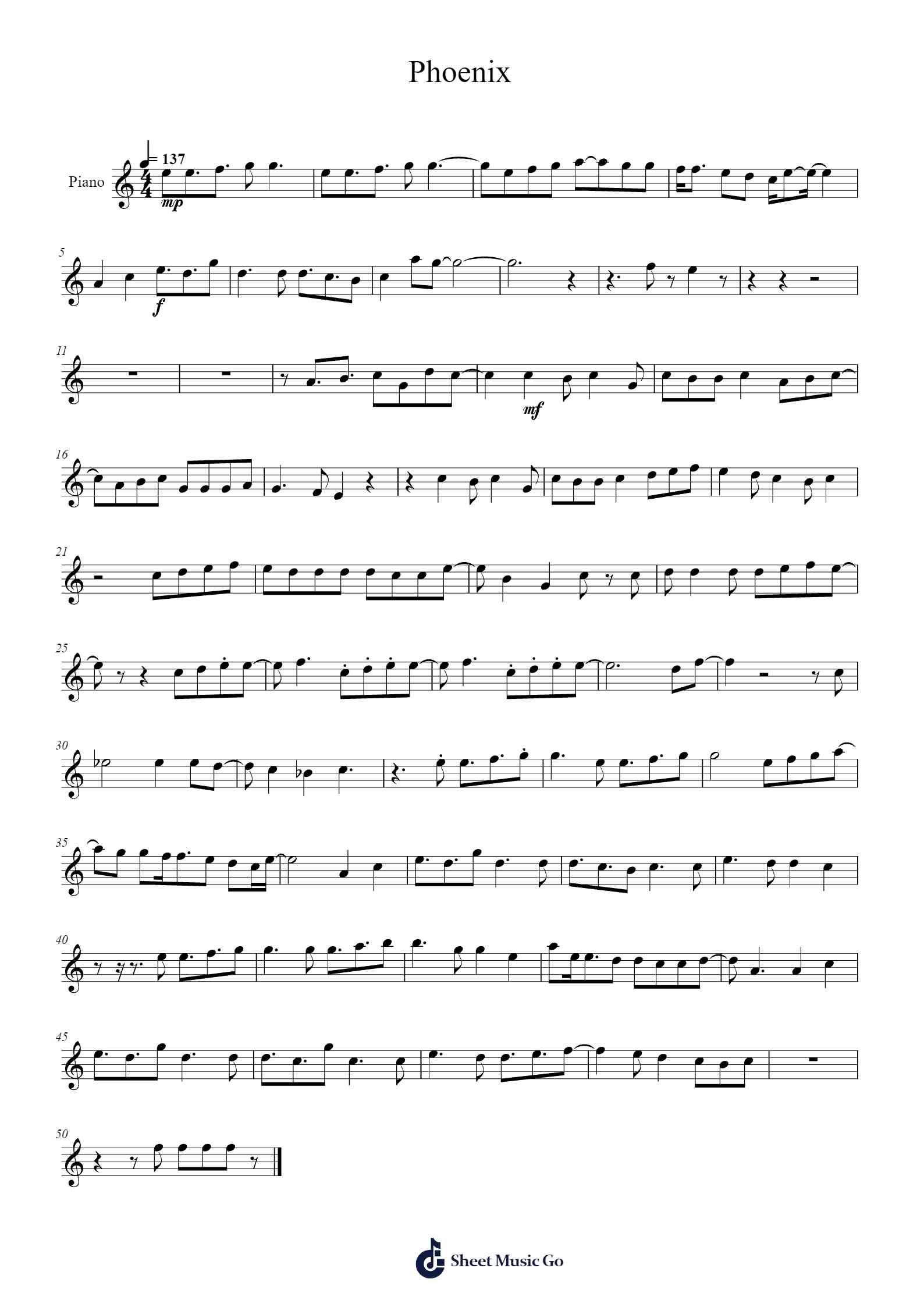 Phoenix Sheet Music by -Arr.Elroyley Alsce