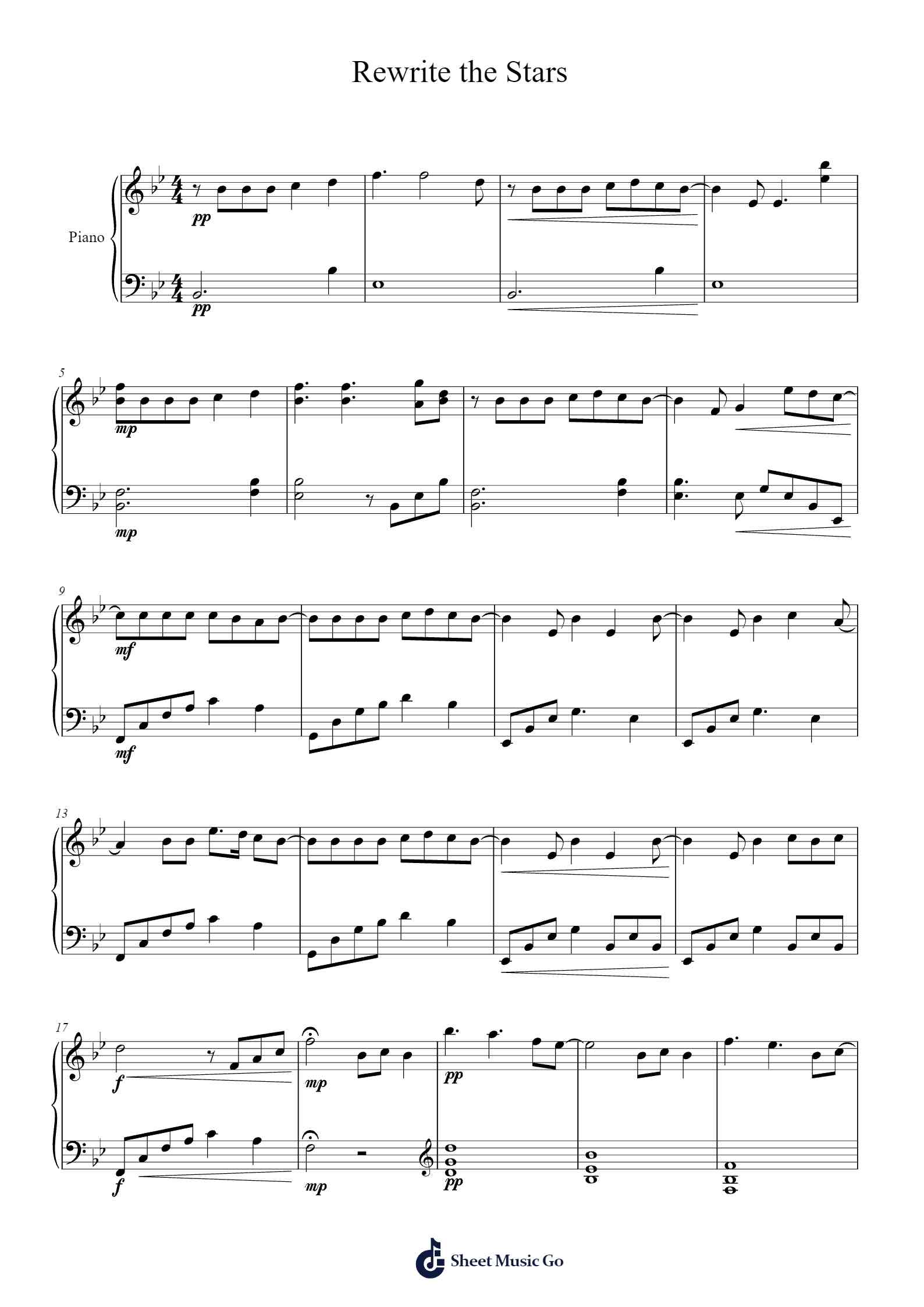 Partitura de Rewrite the Stars de The Greatest Showman - Arreglada por ...