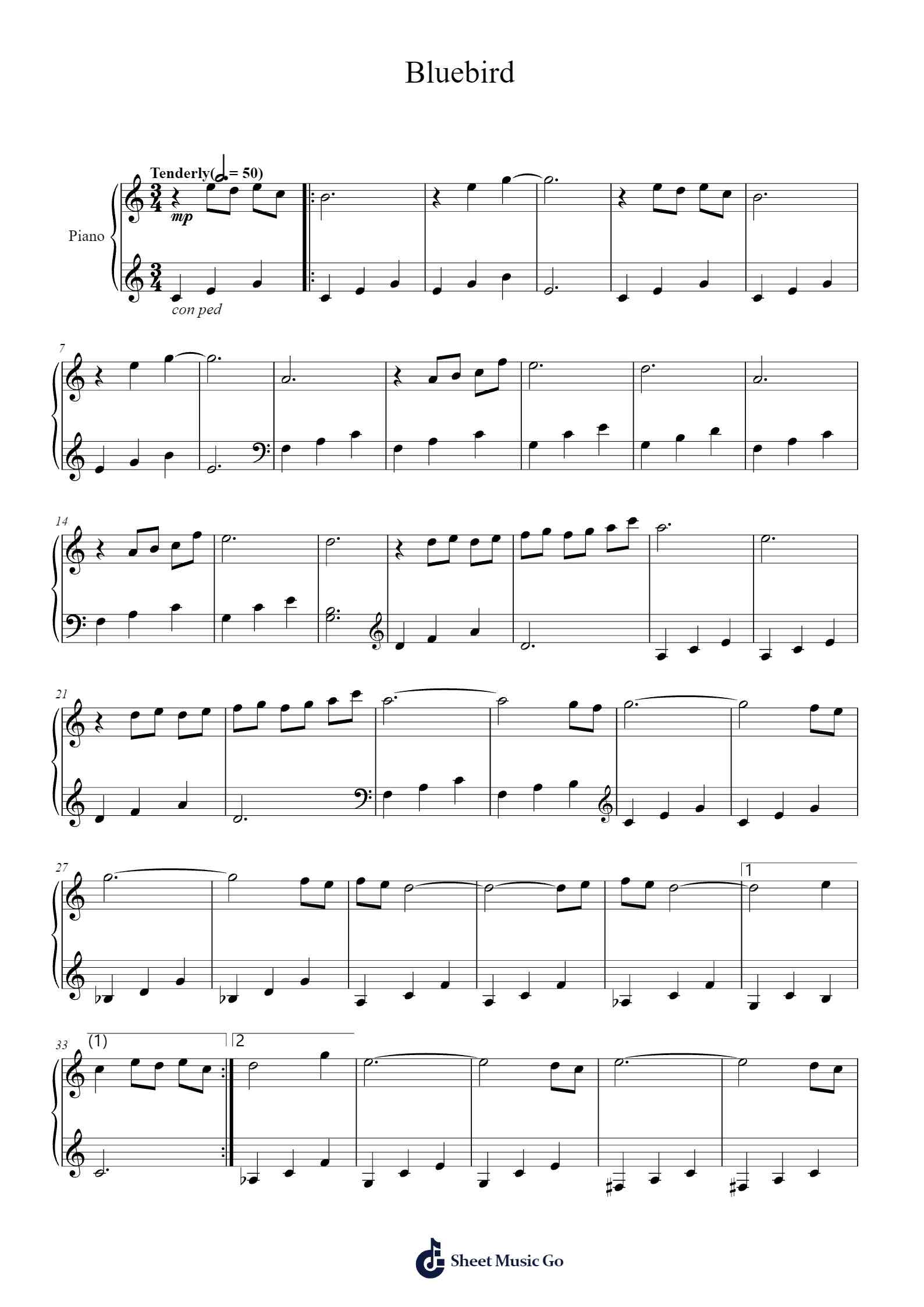 Bluebird Sheet Music by Alexis Ffrench-Arr.Joshjean