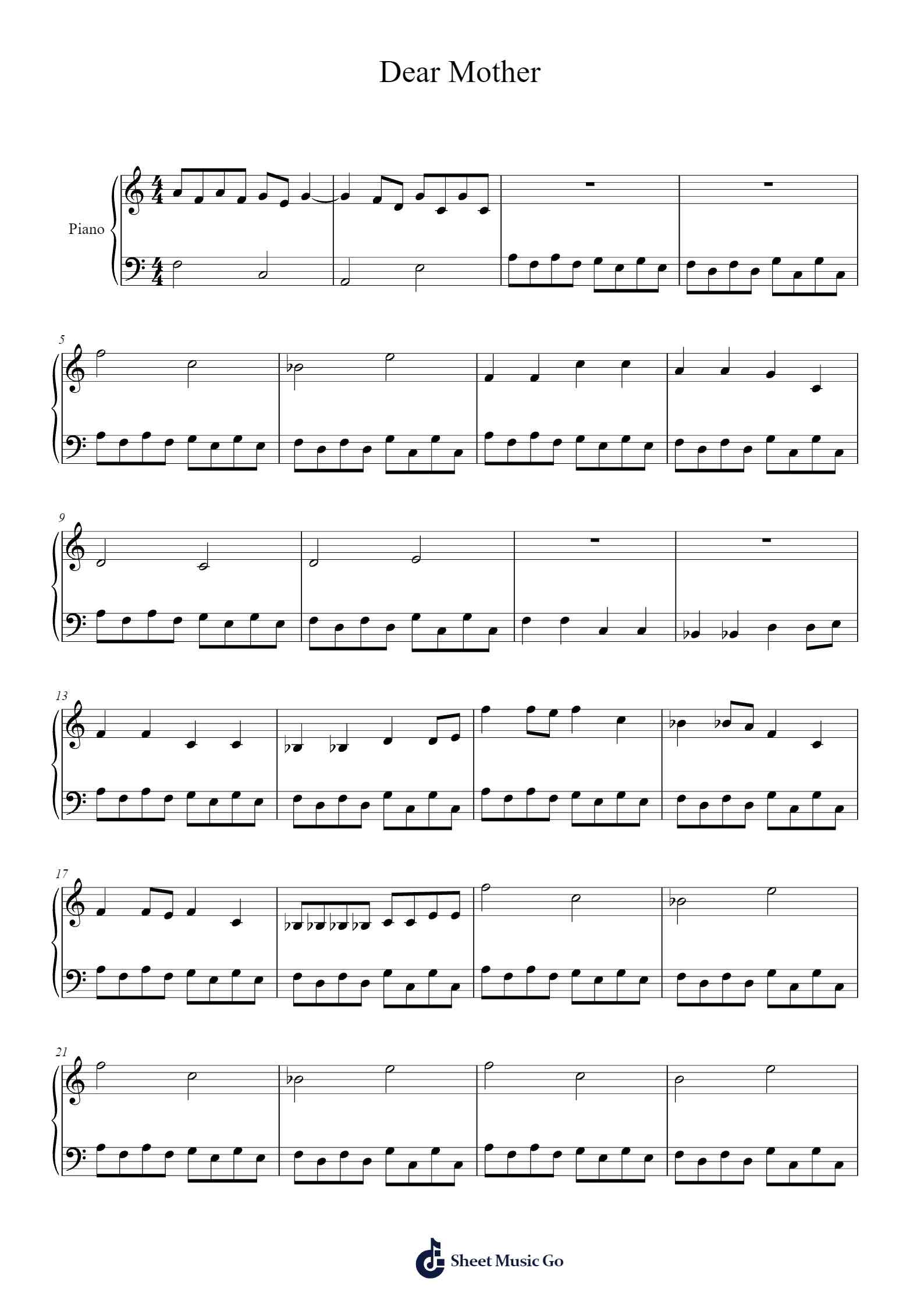 Dear Mother Sheet Music by Jason Li-Arr.Souyet Jamesnolds