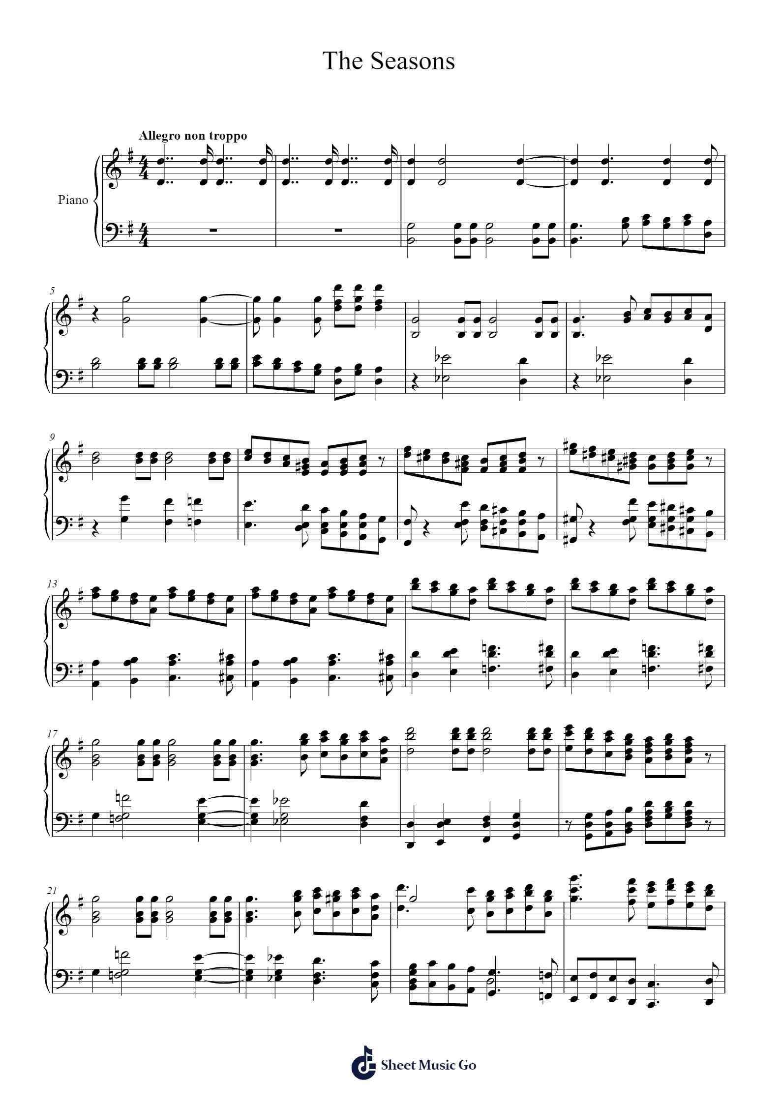 Partitura de The Seasons de Pyotr Ilyich Tchaikovsky - Arreglada por Ronken