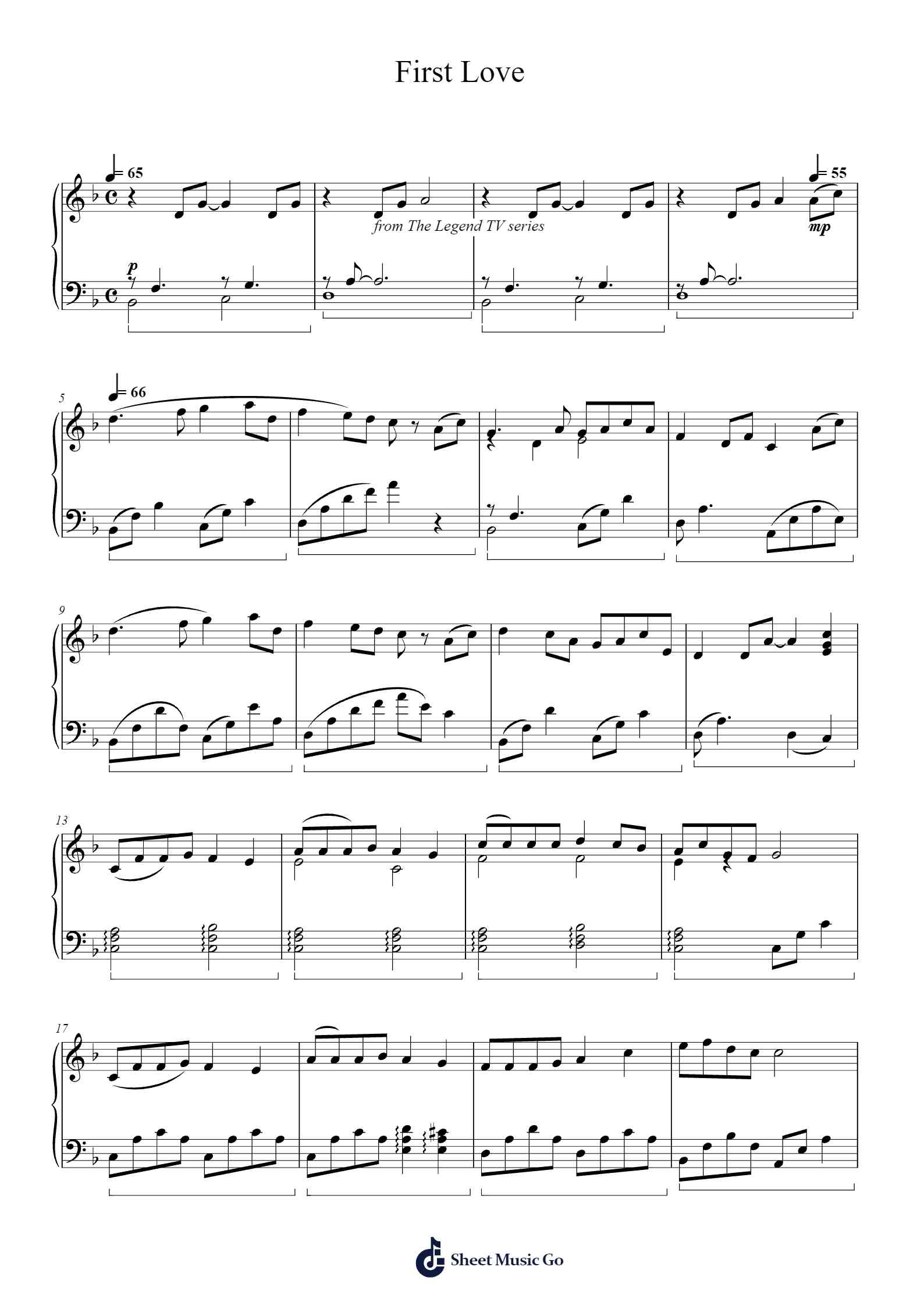 First Love Sheet Music by Joe Hisaishi-Arr.Chamcarr Cherbard