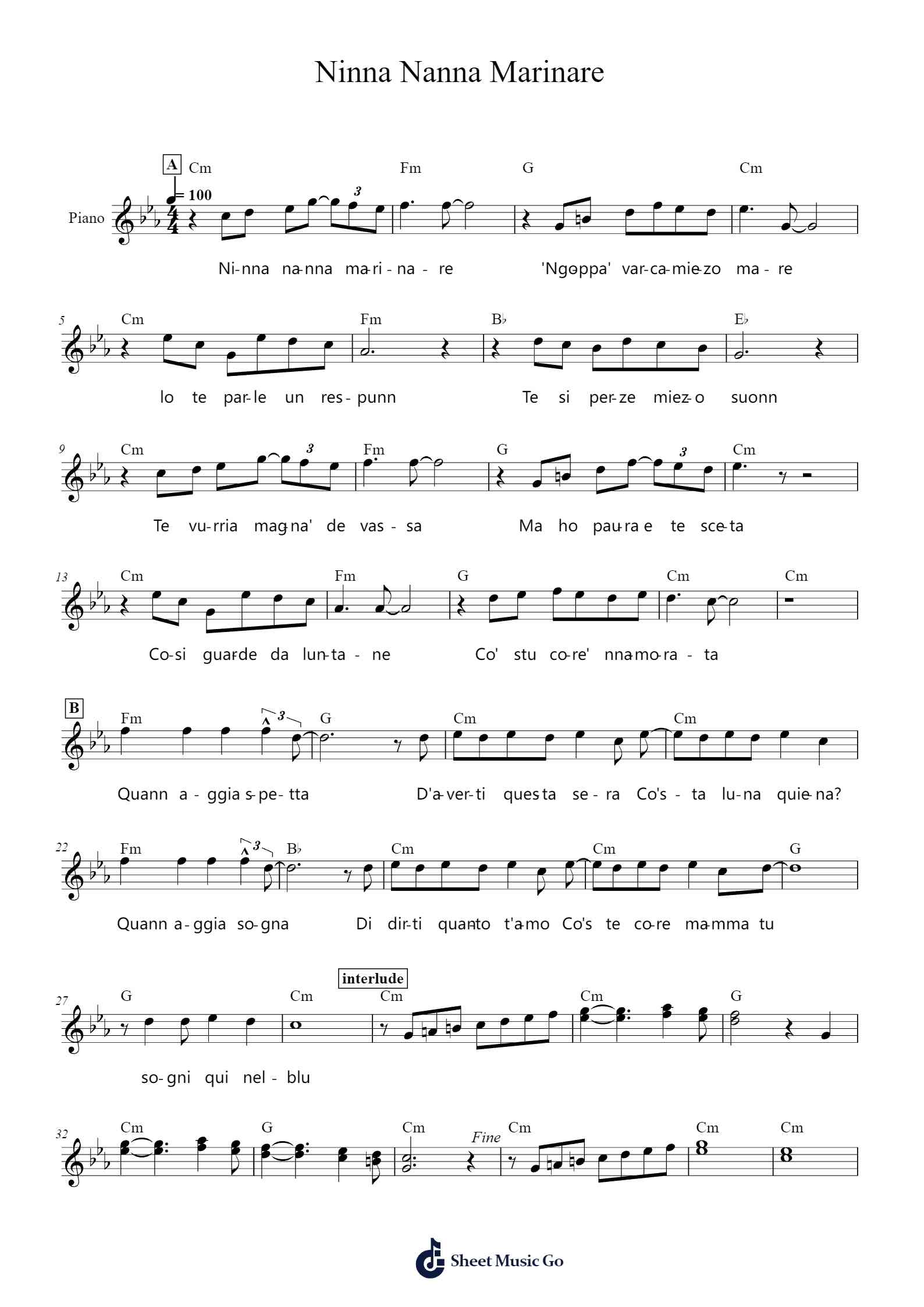 Ninna Nanna Marinare Sheet Music by Pink Martini-Arr.Wesquinn Bunmeg