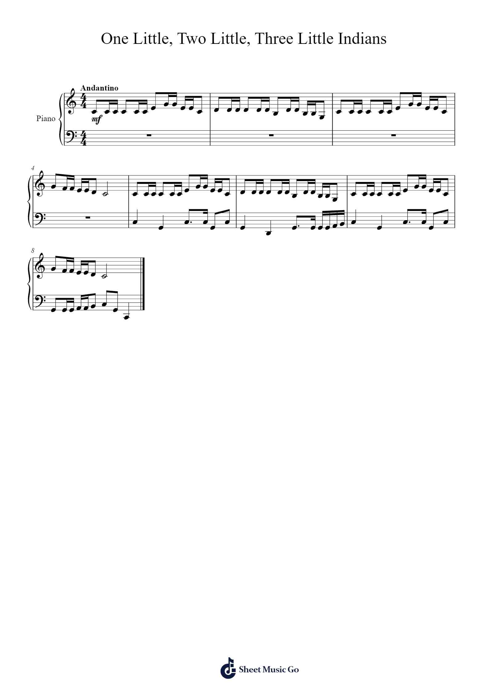 One Little, Two Little, Three Little Indians樂譜由Septimus Winner-編曲.Bobgy