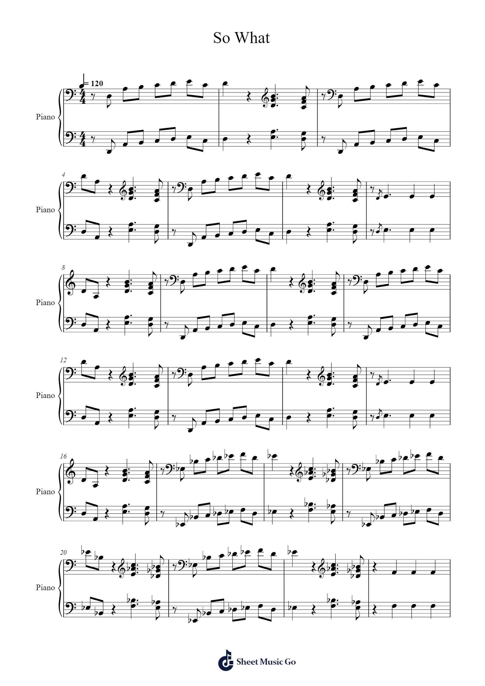 So What Sheet Music by Miles Davis-Arr.Luroe Boycefay