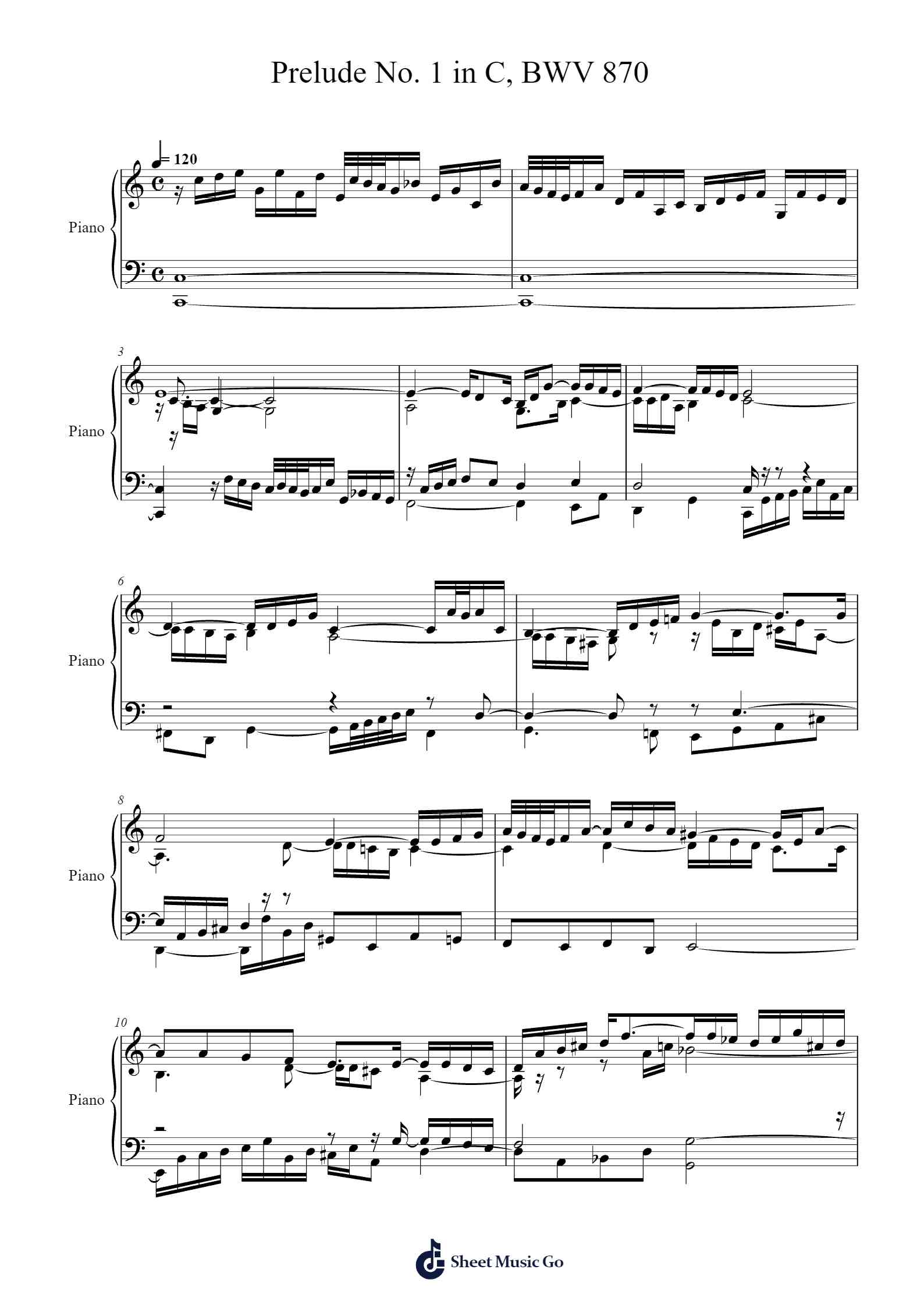 Prelude in C major, BWV 846 Sheet Music by Johann Sebastian Bach-Arr ...