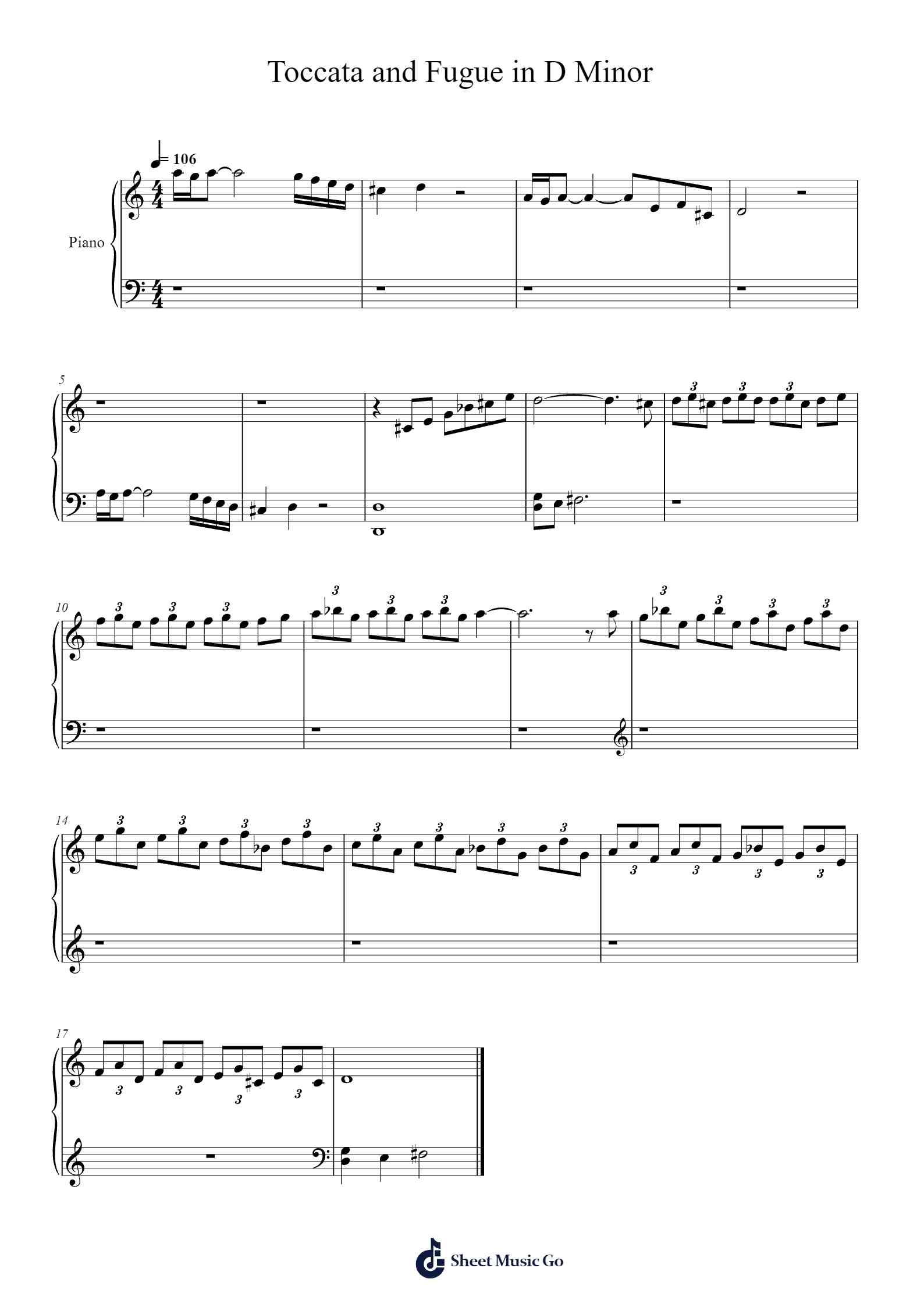 Toccata and Fugue in D Minor Sheet Music by Johann Sebastian Bach-Arr ...