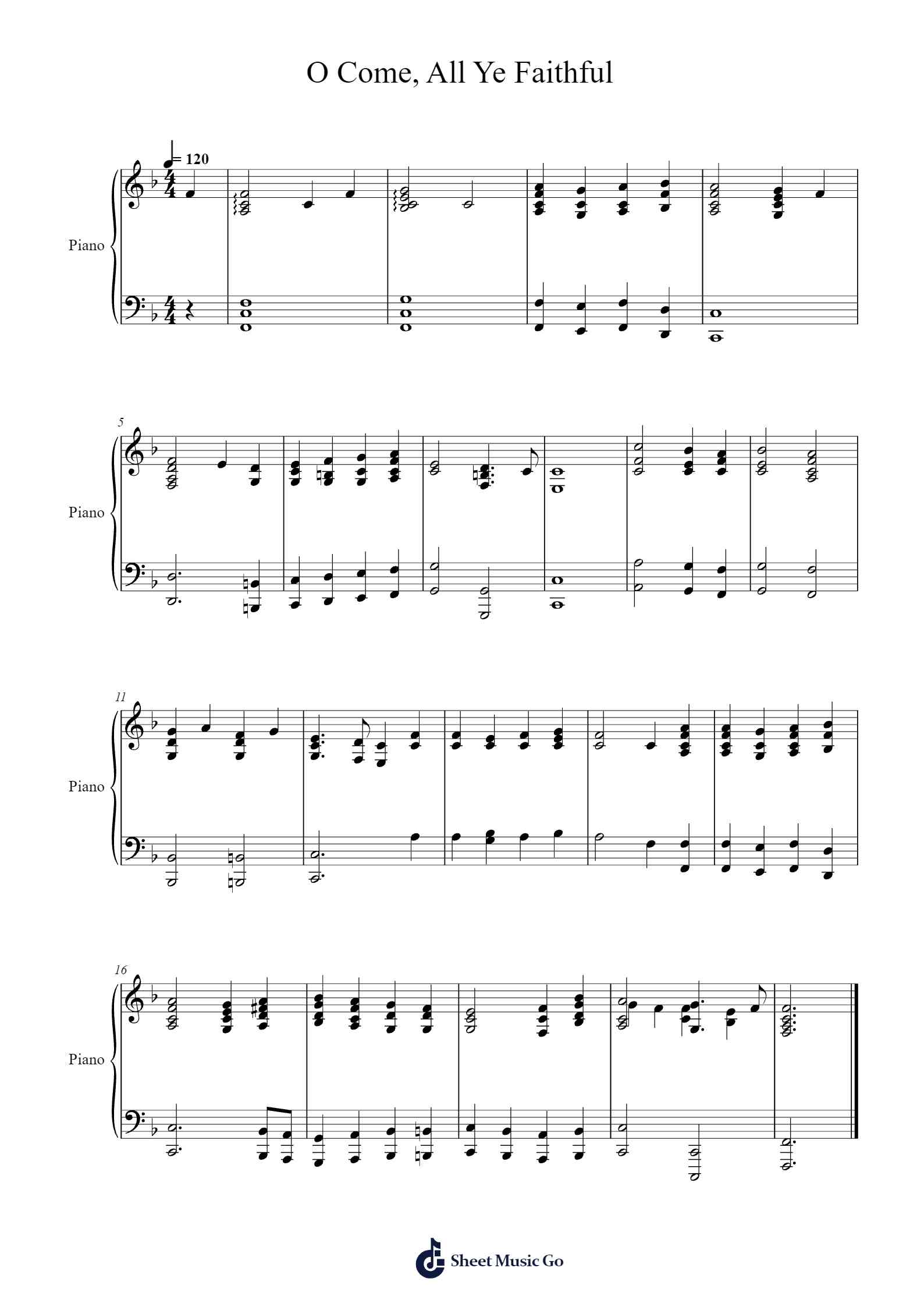 O Come, All Ye Faithful Sheet Music by Christmas Carol-Arr.Wesquinn Bunmeg