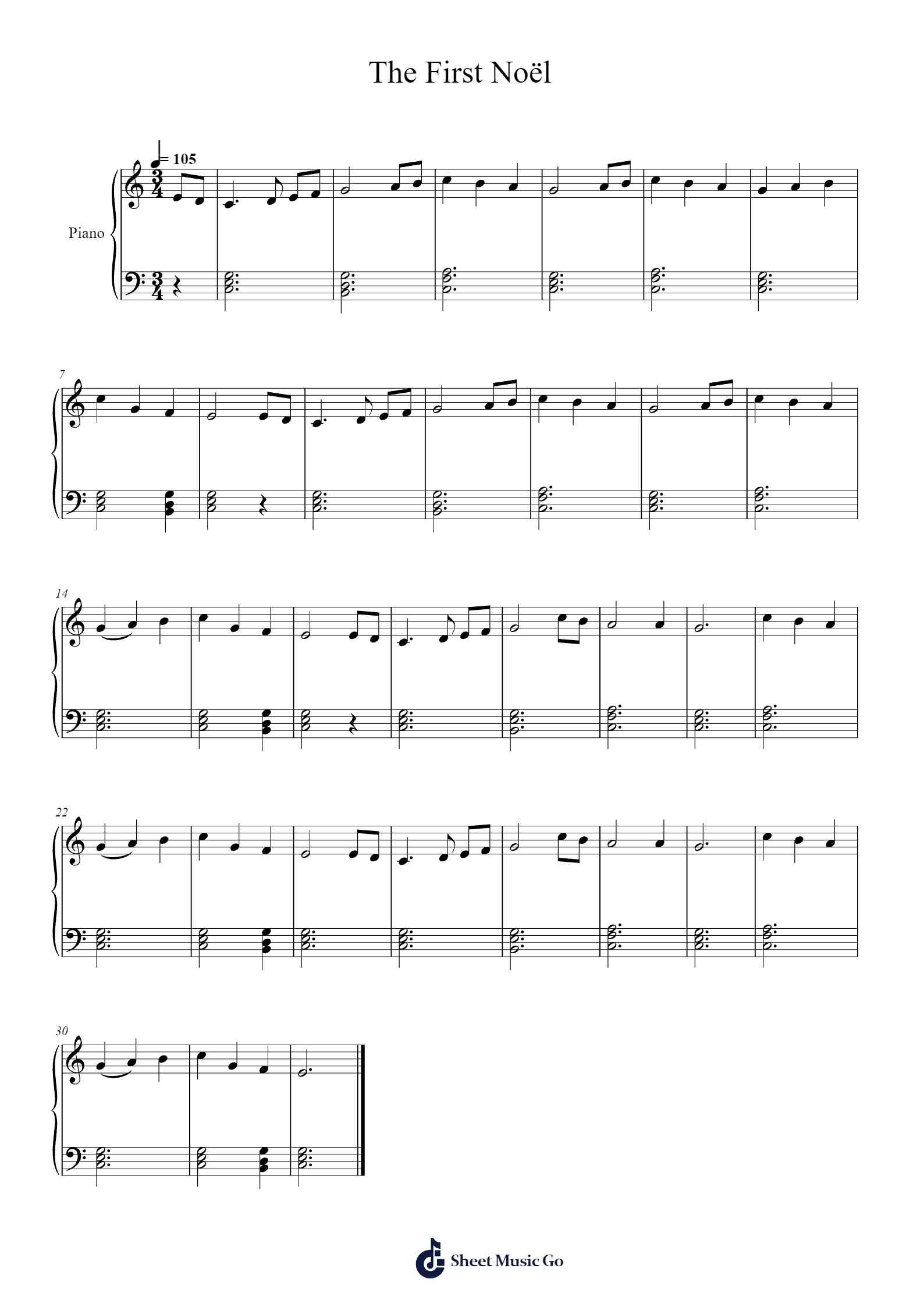 The First Noel Sheet Music by Traditional Christmas-Arr.Bclark