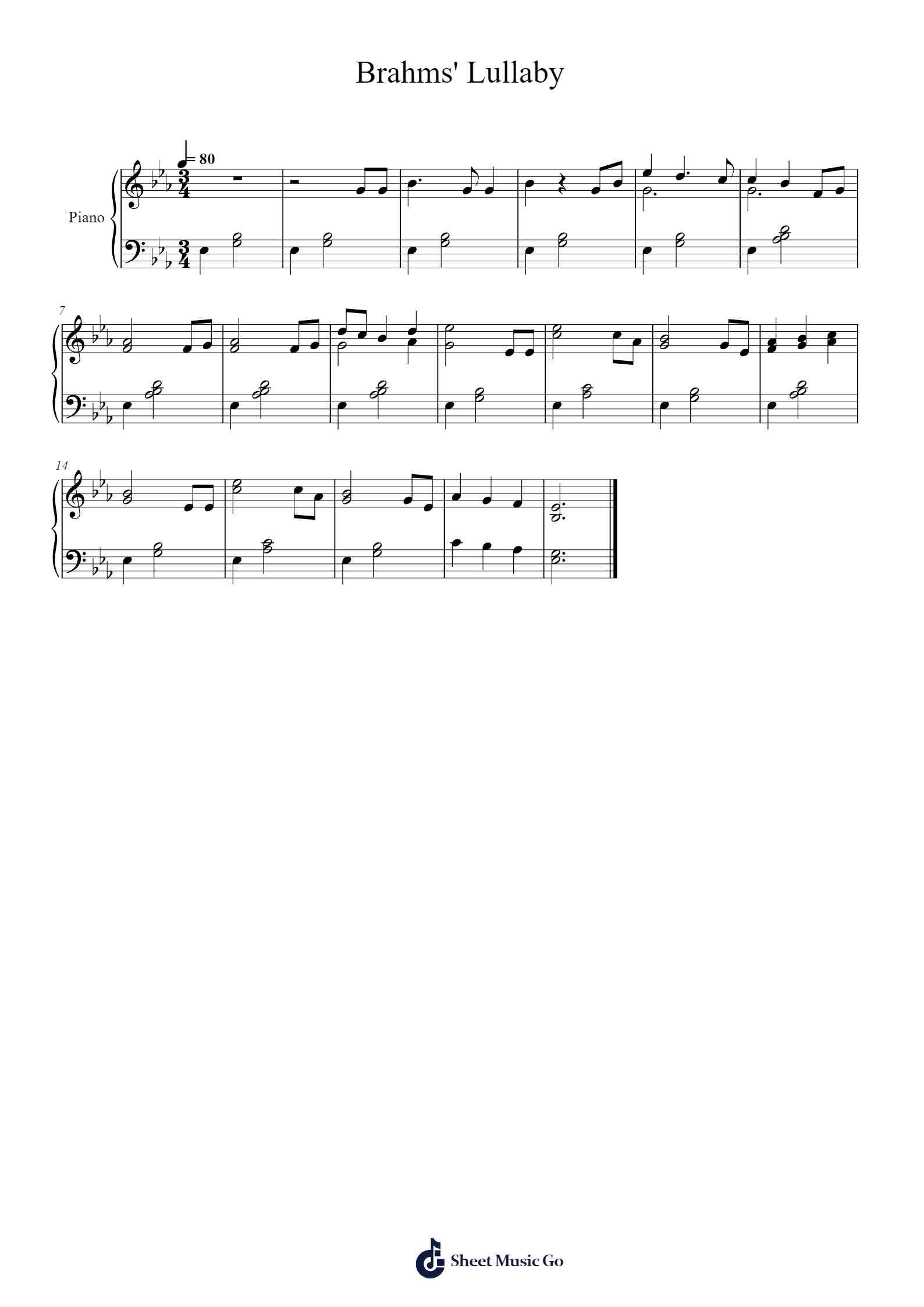 Brahm's Lullaby Sheet Music by Johannes Brahms-Arr.Leighruth