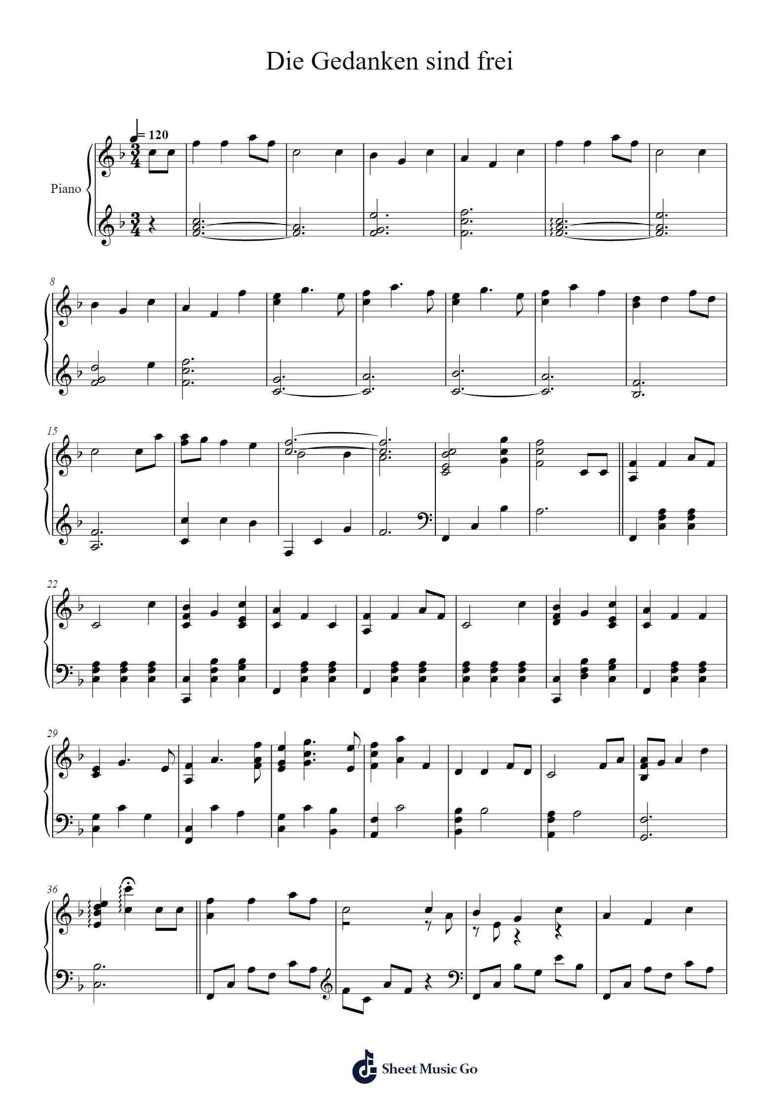 Die Gedanken sind frei Noten von German Traditional-Arr.Roxantab Mushaw