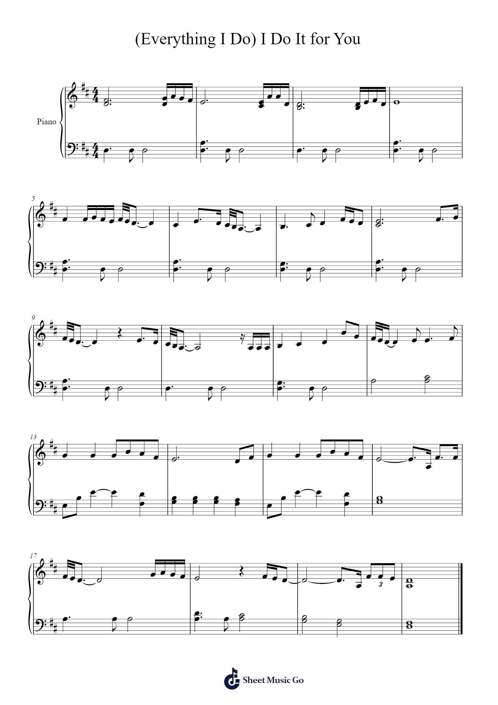 (Everything I Do) I Do It for You Sheet Music by Bryan Adams-Arr.Annnat ...